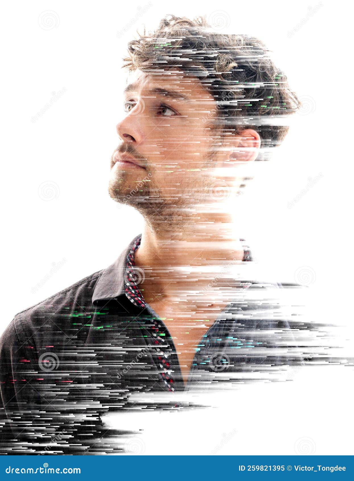 A Flow of Pixels and Double Exposure Portrait Stock Image - Image of ...
