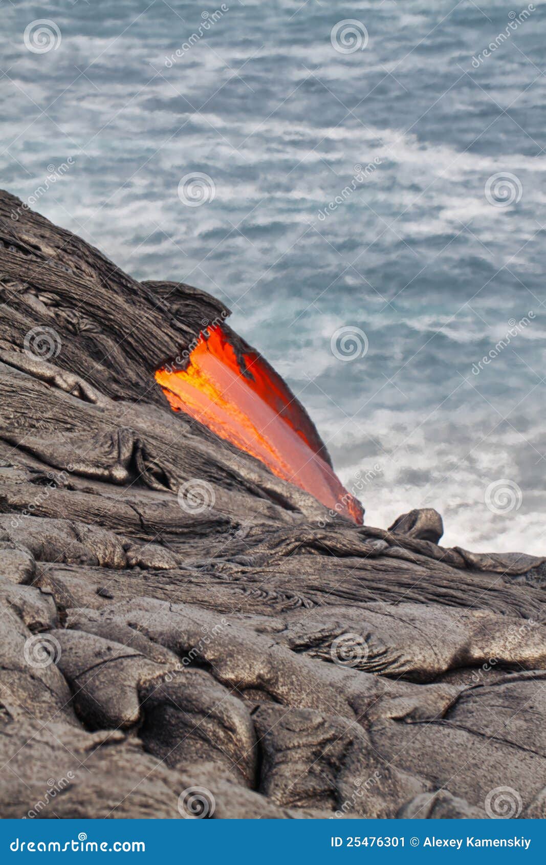 Flow of Red Hot Lava into Pacific Ocean Stock Image - Image of danger ...