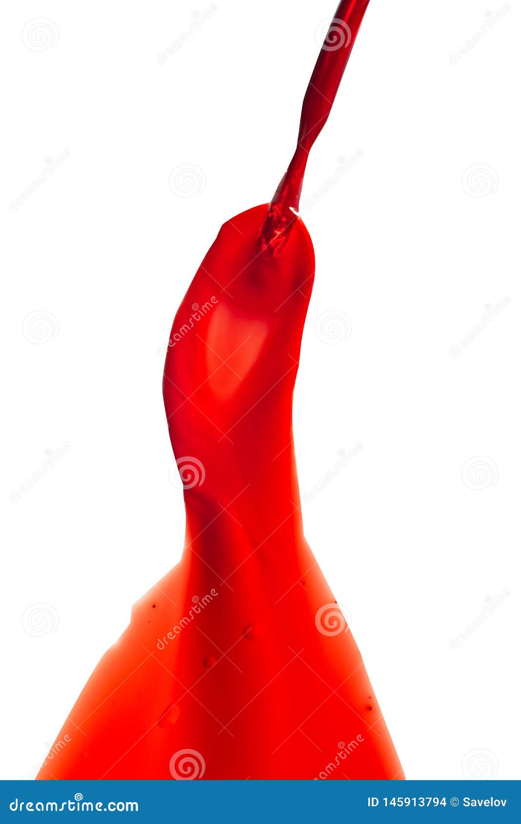 Flow of Red Liquid with Drops Isolated on White Background Stock Photo ...