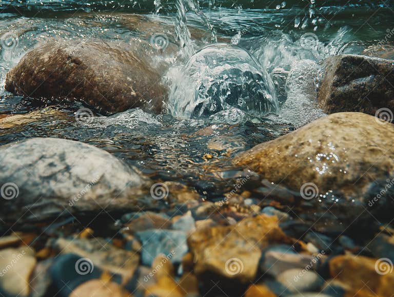 Flow of River Water Flowing between Cobblestones Stock Image - Image of ...