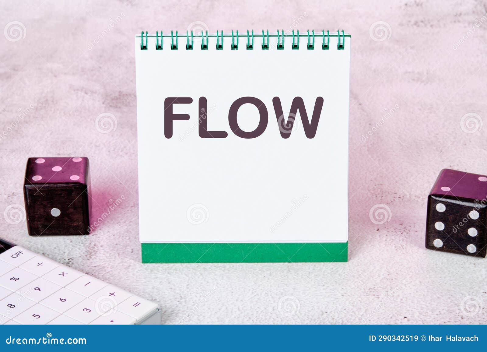 FLOW Text on a White Notepad Sheet Next To Dice on an Abstract ...