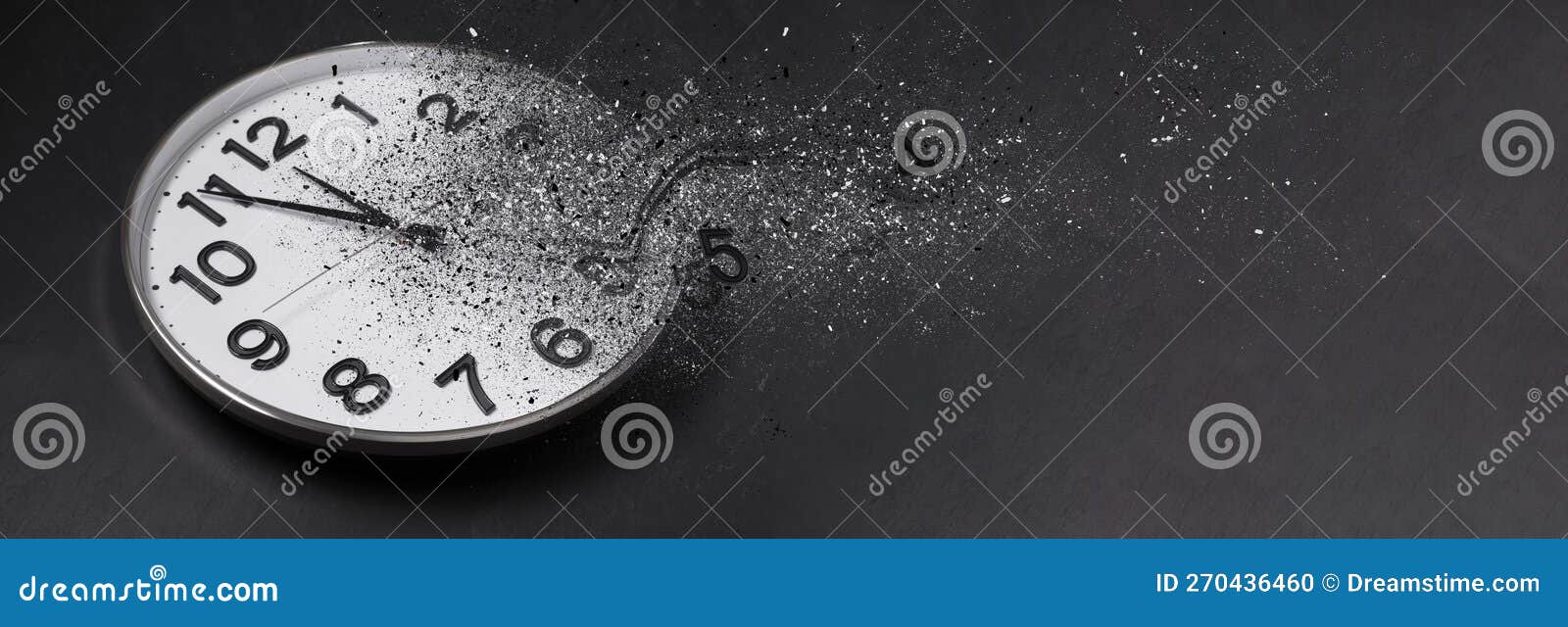 Flow of Time. Analog Clock Dissolving on Black Background, Space for ...