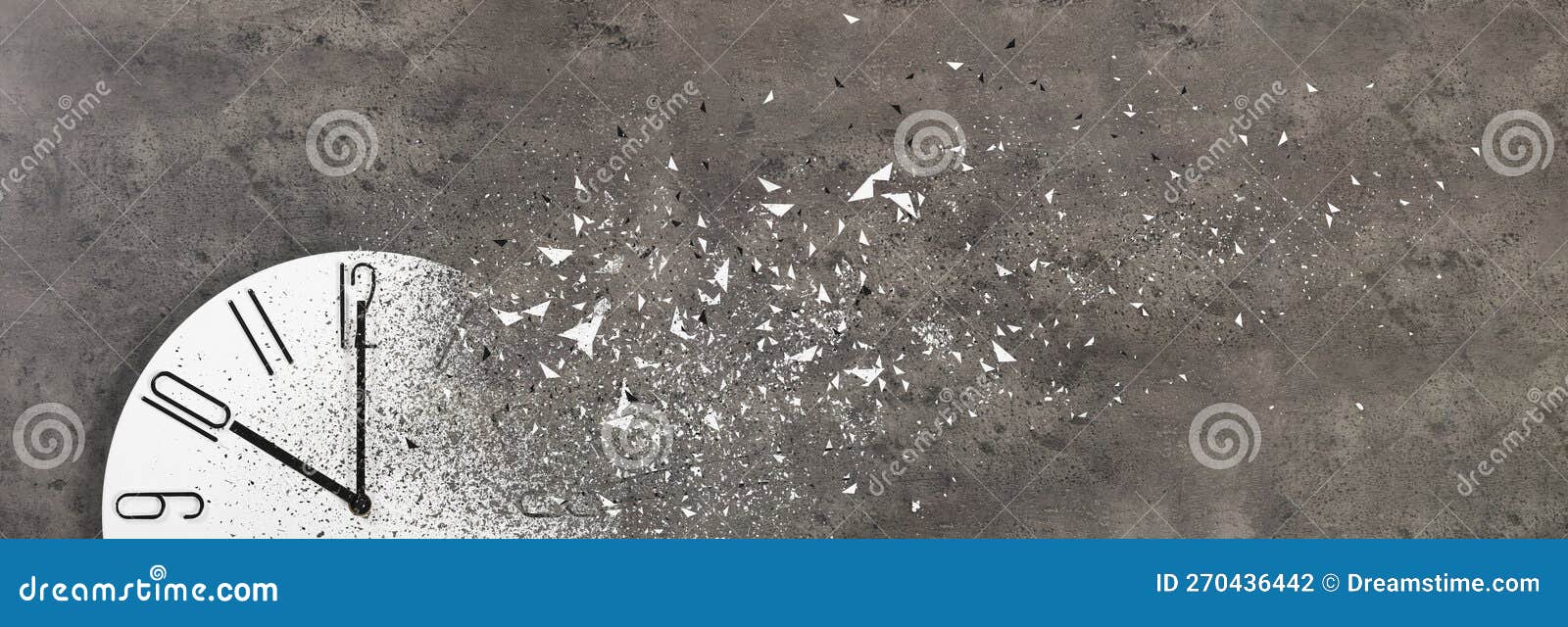 Flow of Time. Analog Clock Dissolving on Grey Textured Background ...