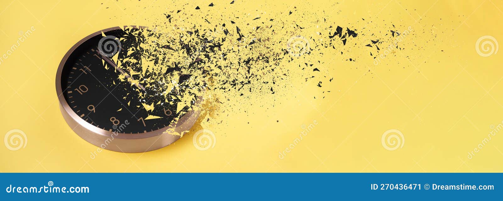 Flow of Time. Analog Clock Dissolving on Yellow Background, Space for ...