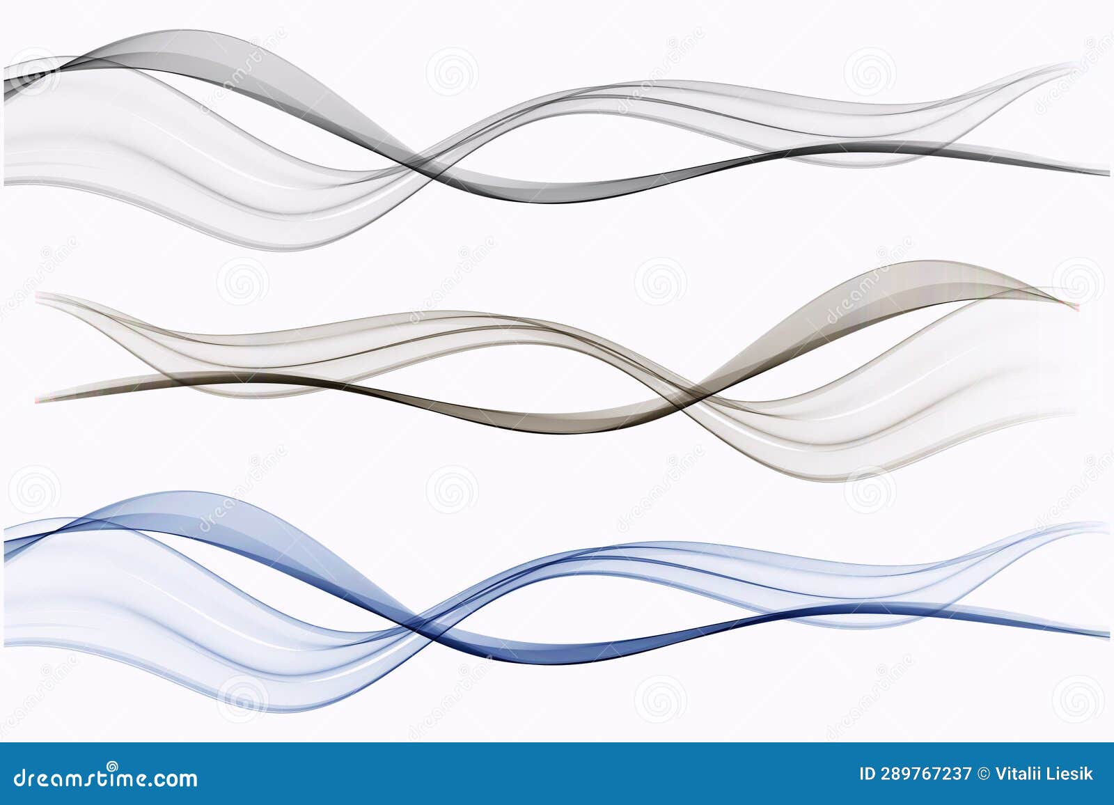 Flow Transparent Wave, Smoky Wave, Background Set. Stock Illustration ...