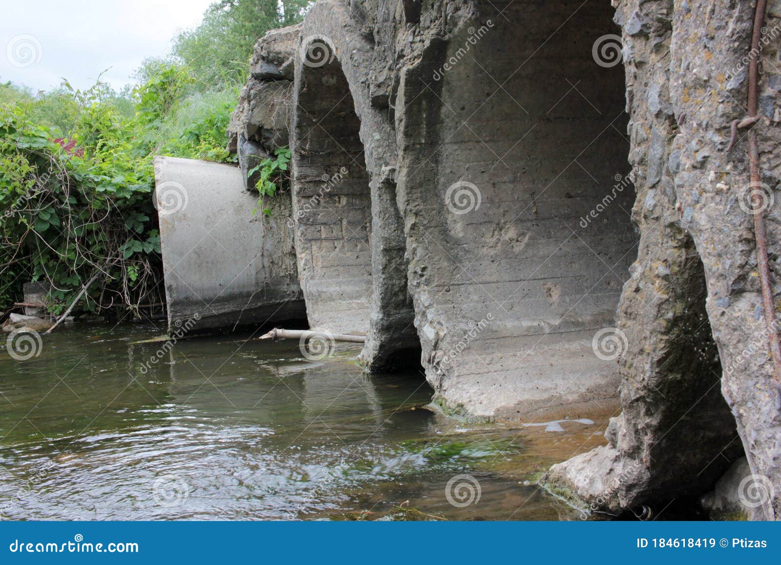 Flow of Water from Concrete Pipes To the River Stock Image - Image of ...
