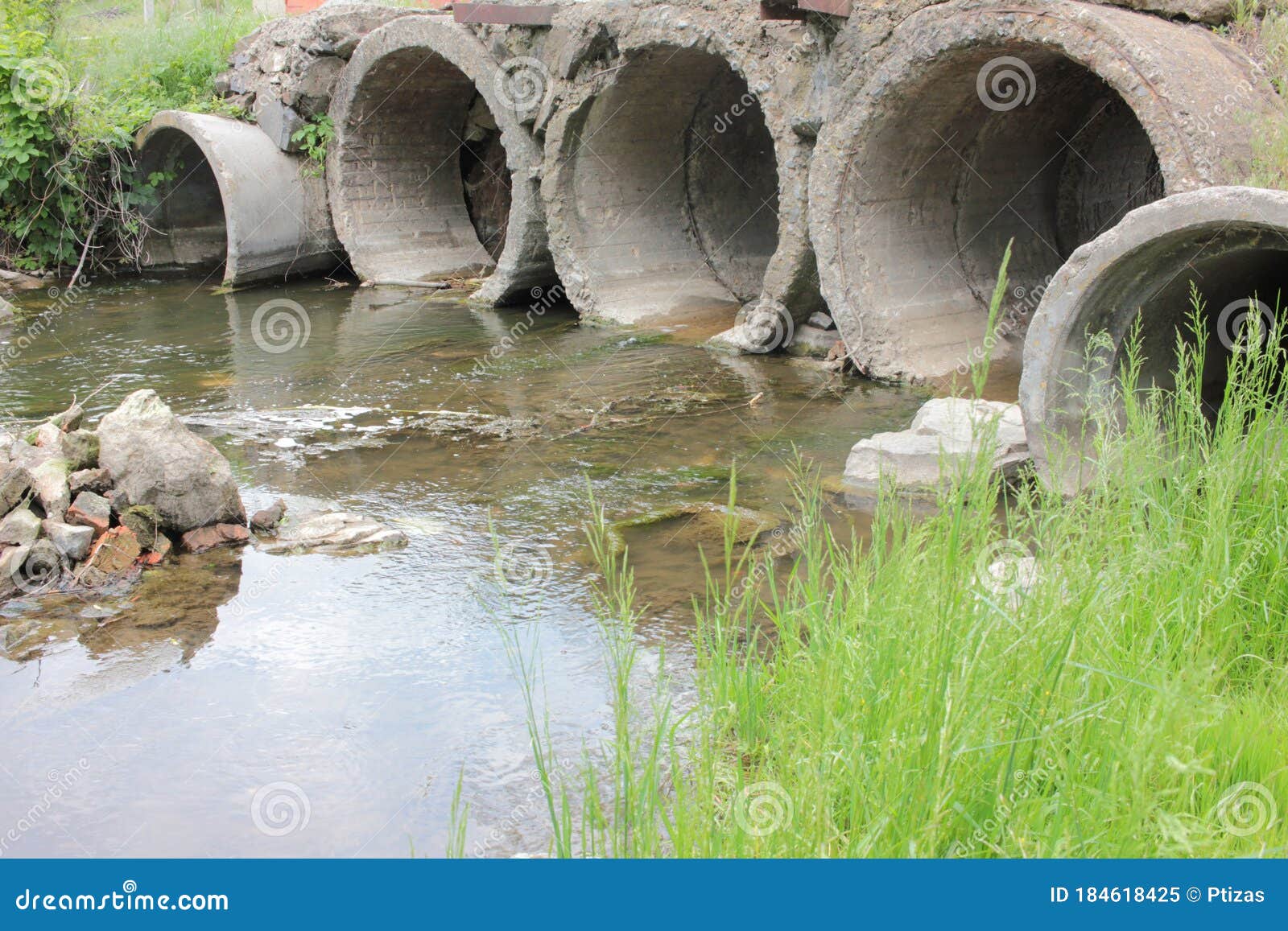 Water Drainage with Concrete Pipes Flow To the River Stock Image ...