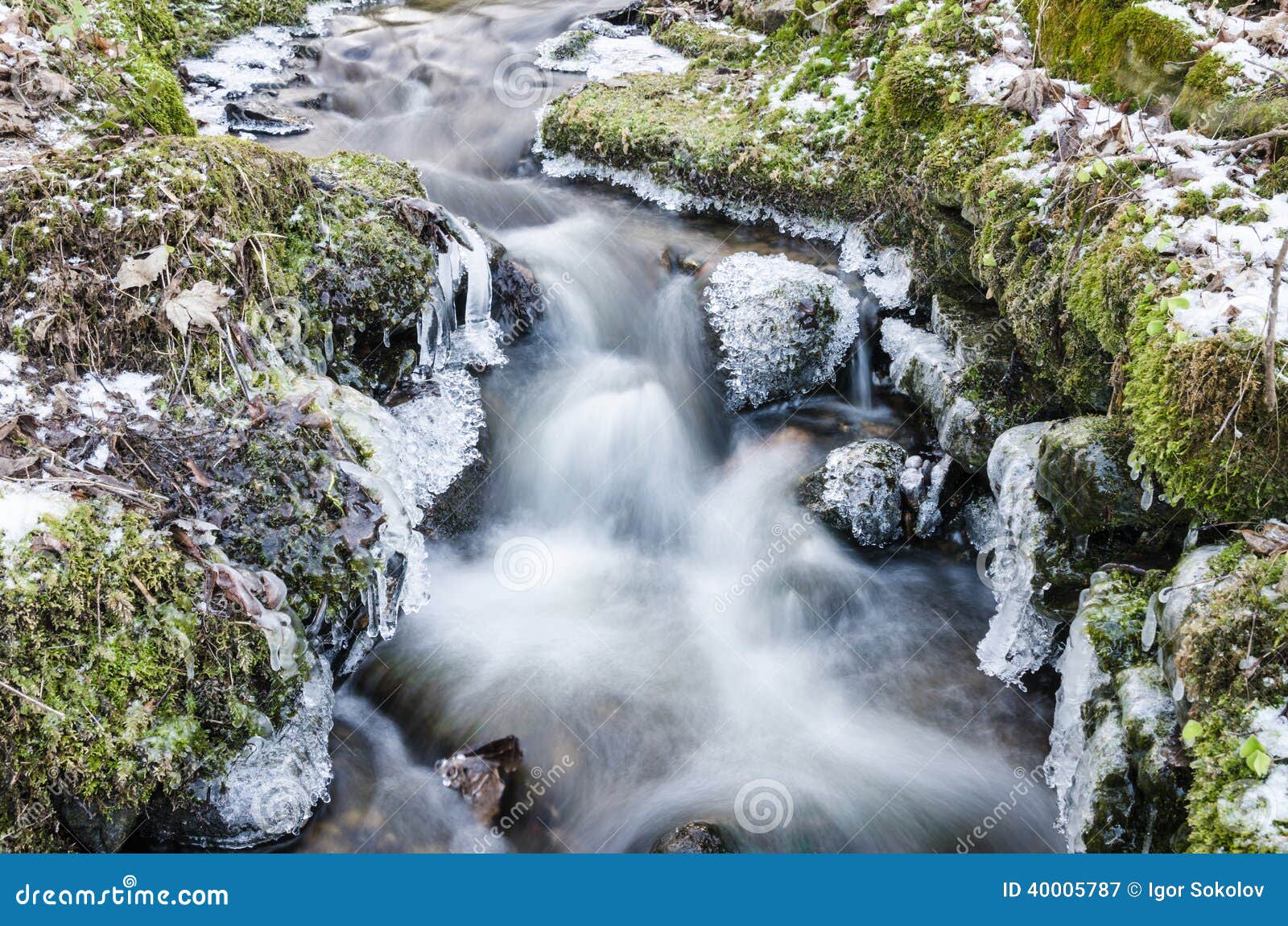 Flow of Water in the Spring of Icicles and Ice Stock Image - Image of ...