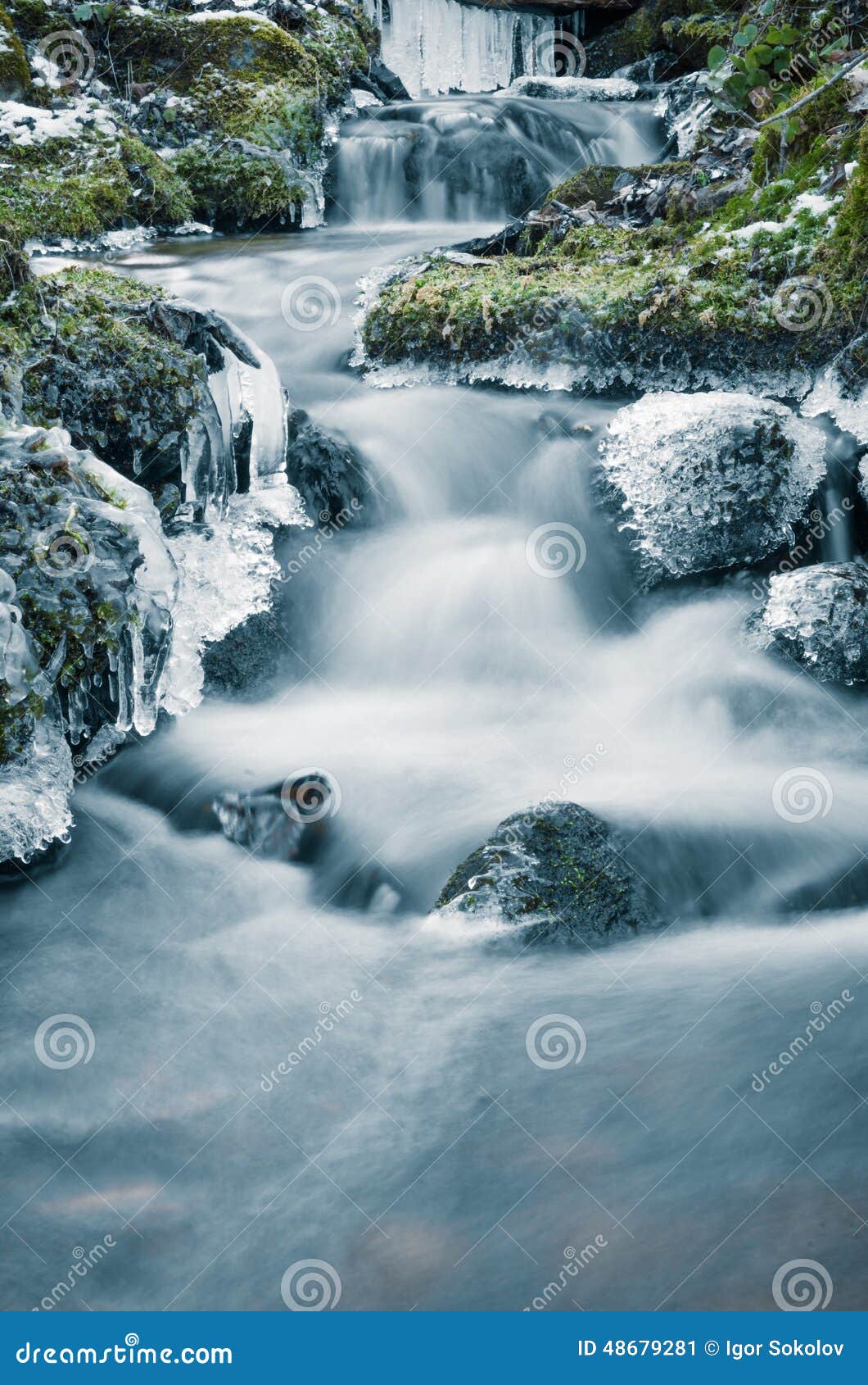 Flow of Water in the Spring of Icicles and Ice Stock Image - Image of ...