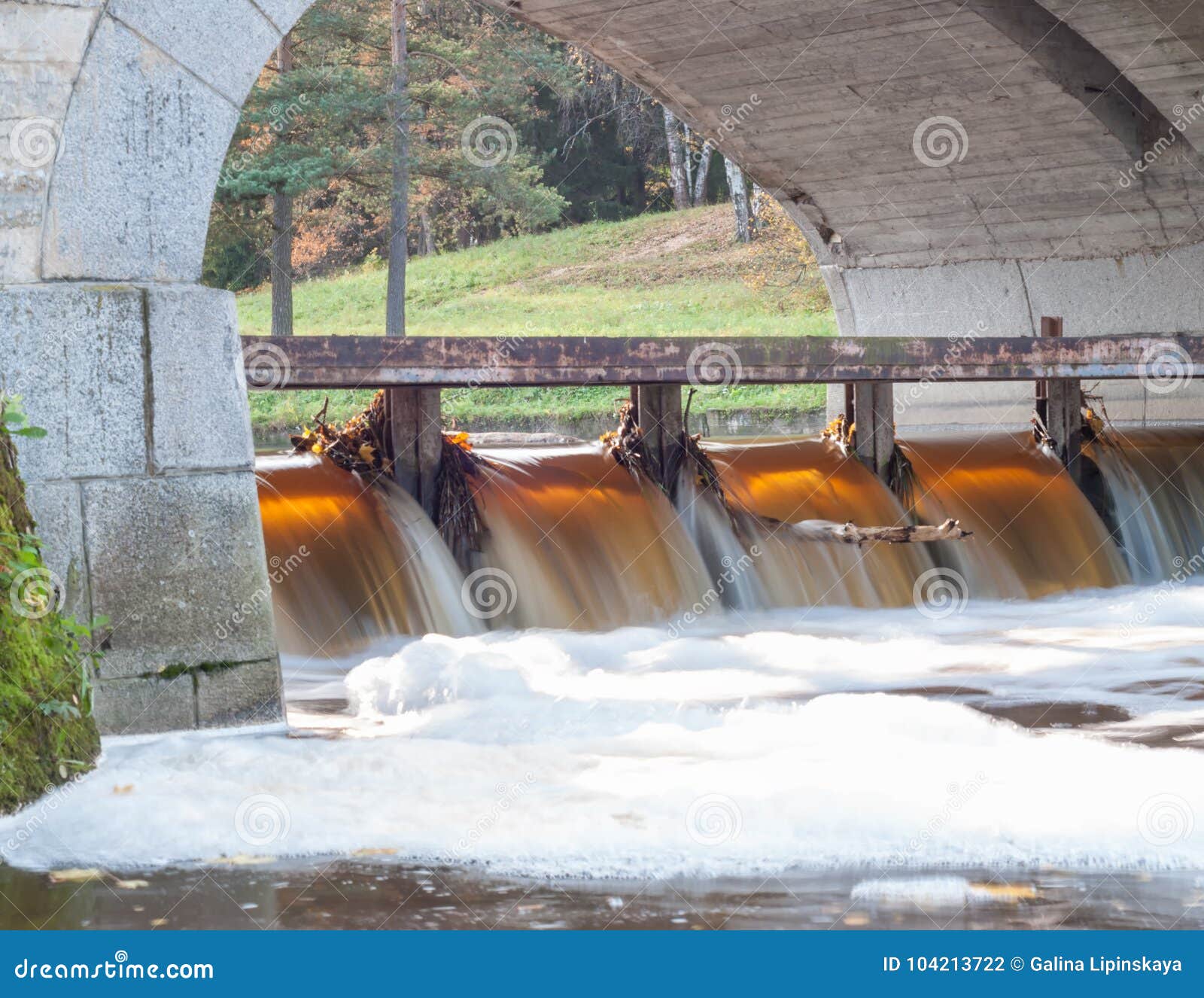 Stormy Stream of a River Under a Stone Bridge. Stock Photo - Image of ...