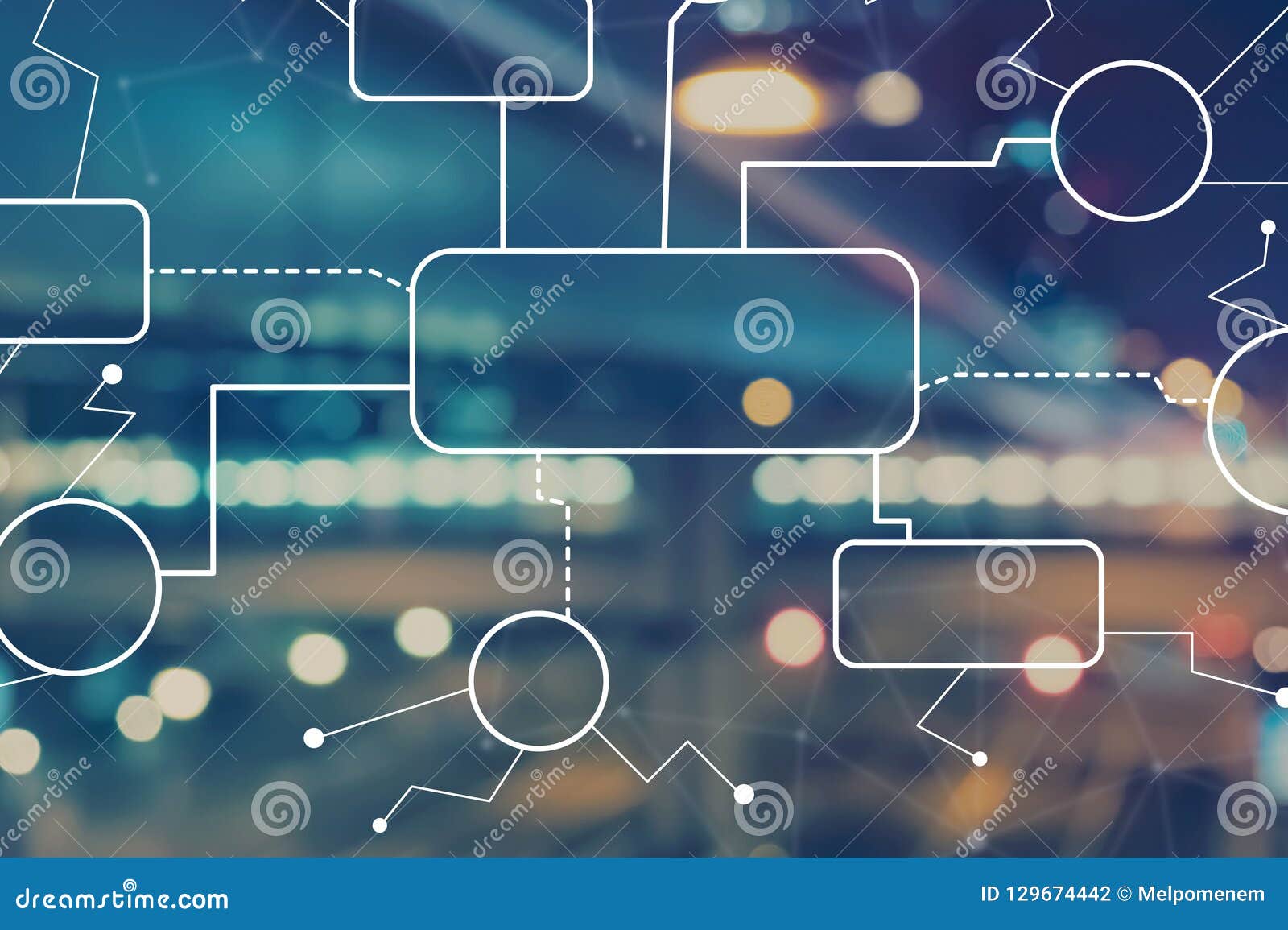 Flowchart with Blurred City Lights Stock Photo - Image of evening ...