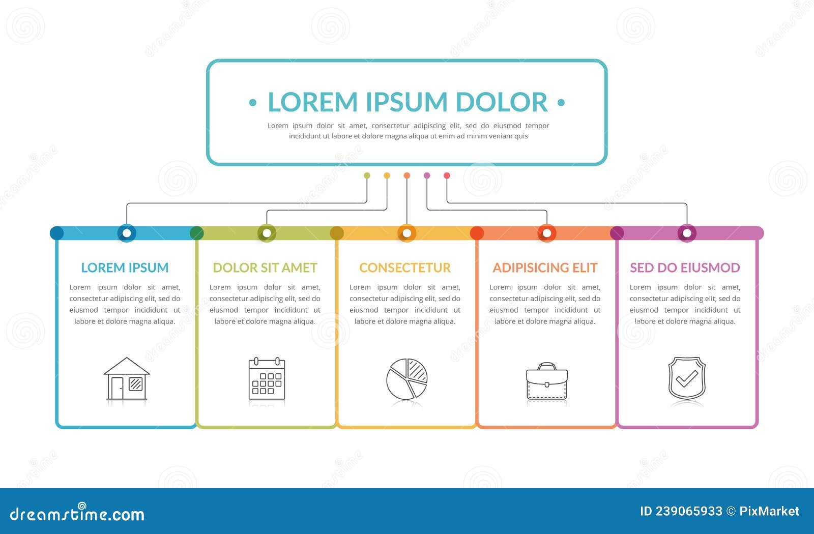 Flowchart with 5 Elements stock vector. Illustration of color - 239065933