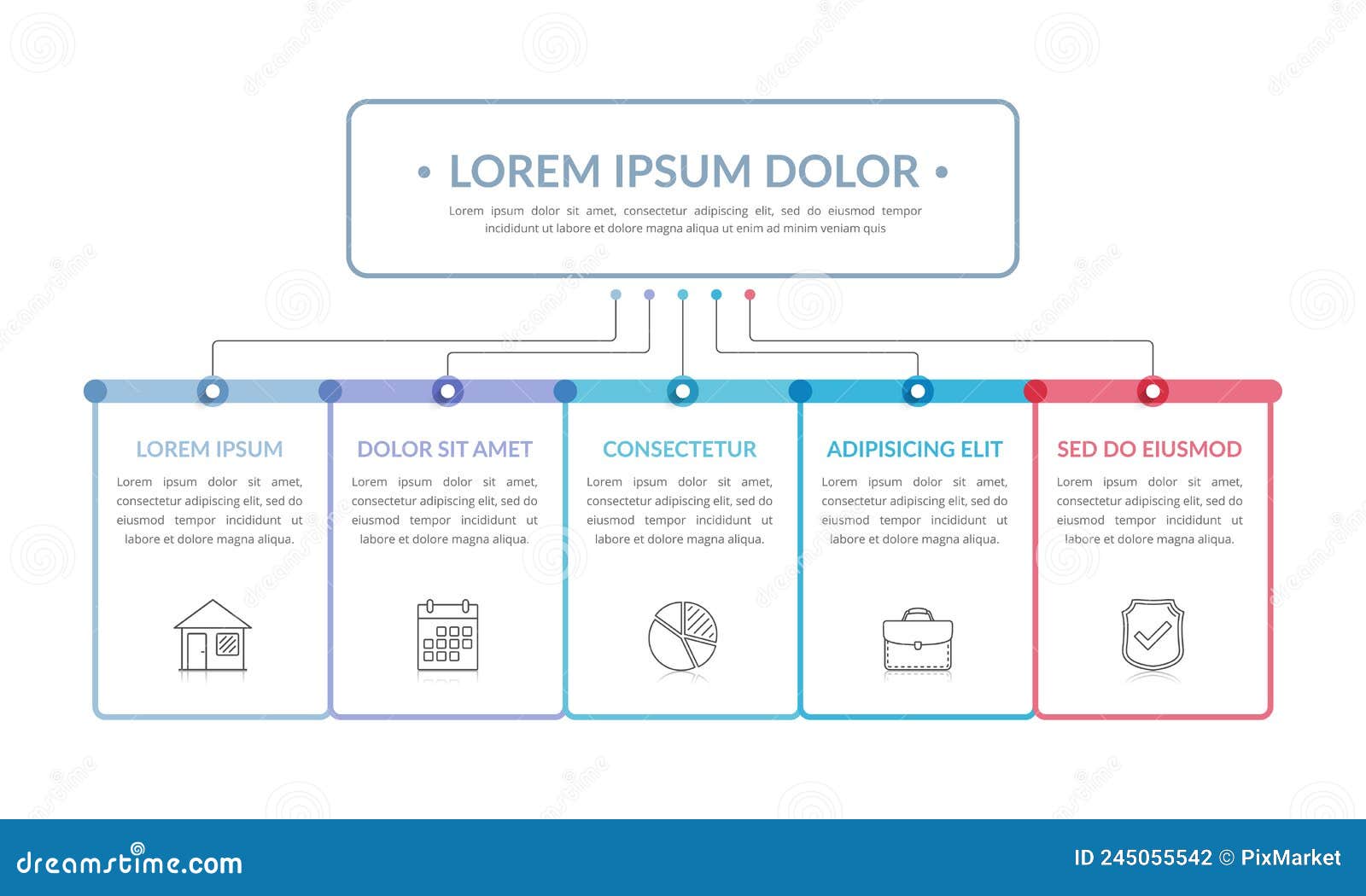 Flowchart with 5 Elements stock vector. Illustration of main - 245055542