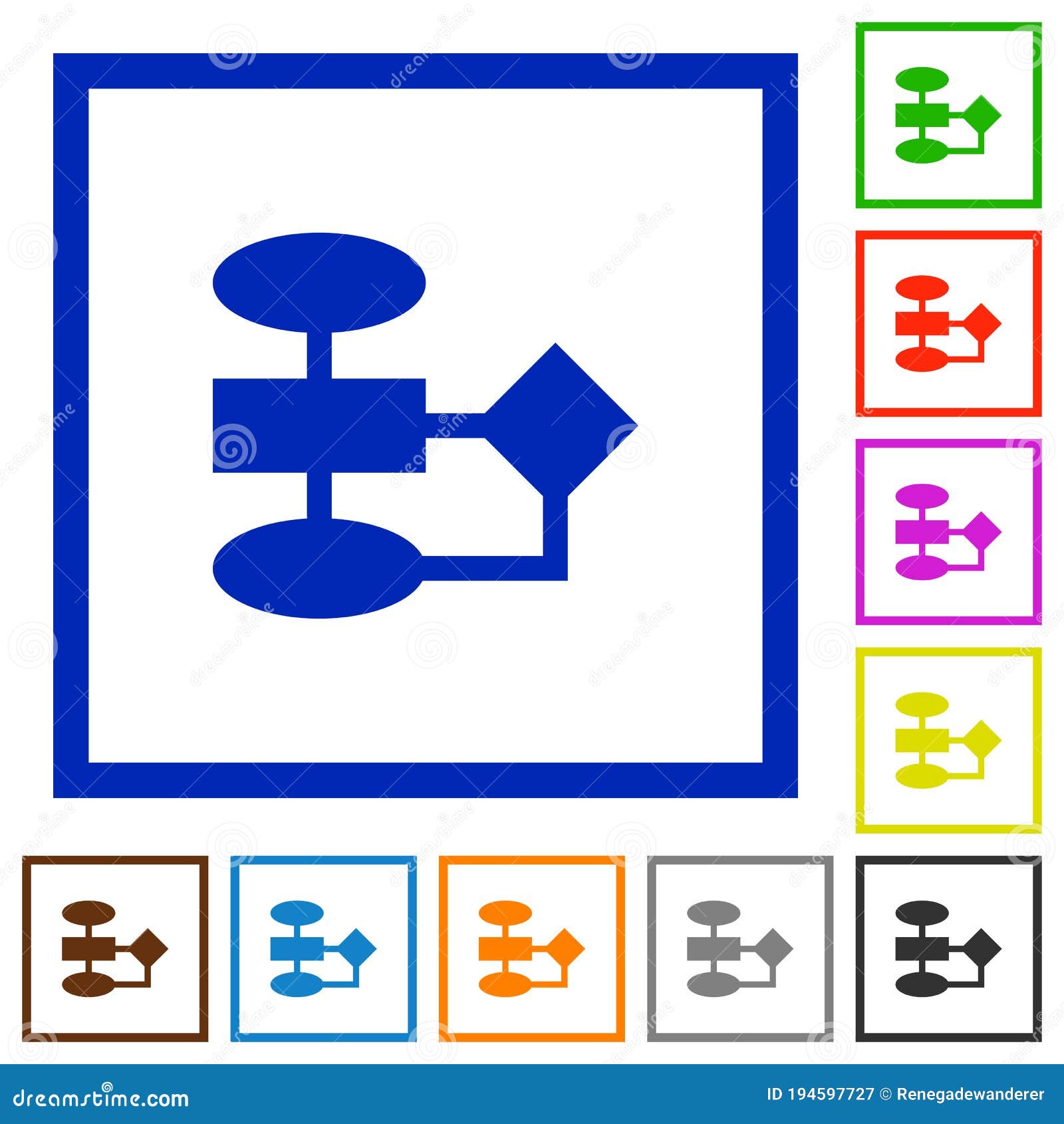 Flowchart Flat White Icons On Round Color Backgrounds Cartoon Vector ...