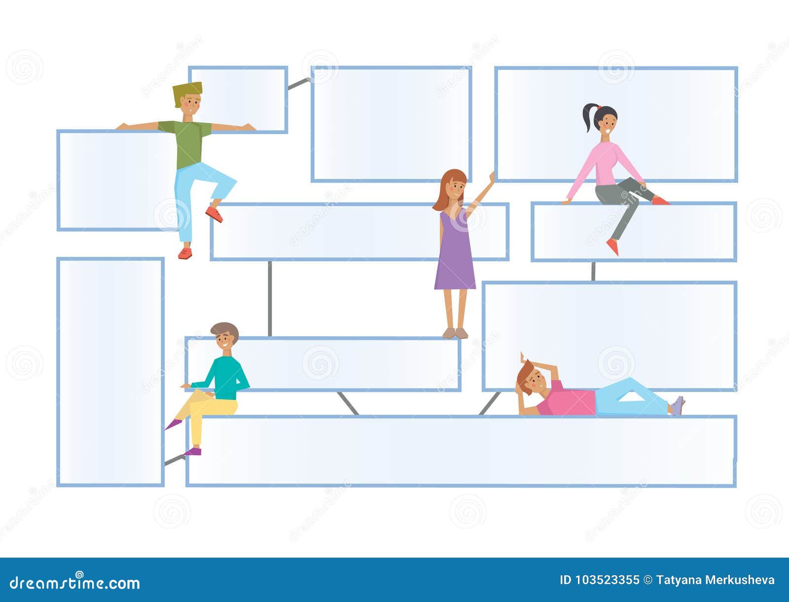 Flowchart Latout On A White Background. Connected Info-boxes Vector ...