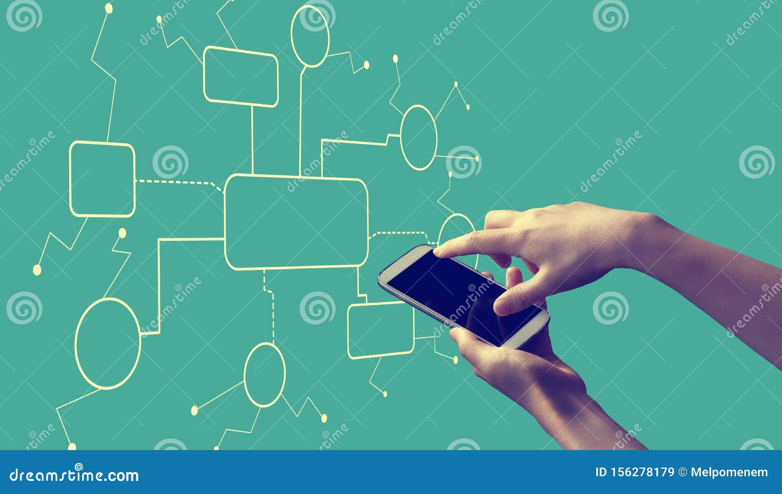 Flowchart with Person Holding Smartphone Stock Image - Image of screen ...