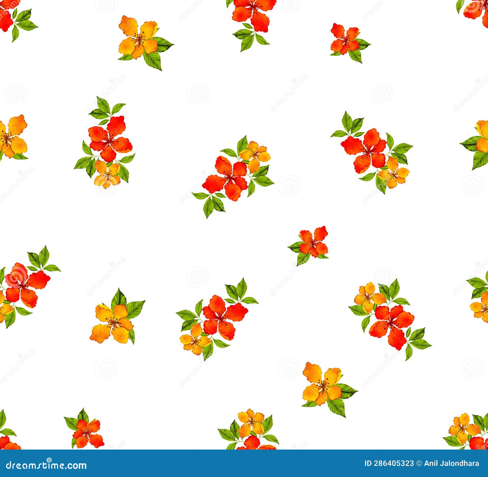 Flower All Over Pattern Multi Colour Abstract Seamless White Background ...