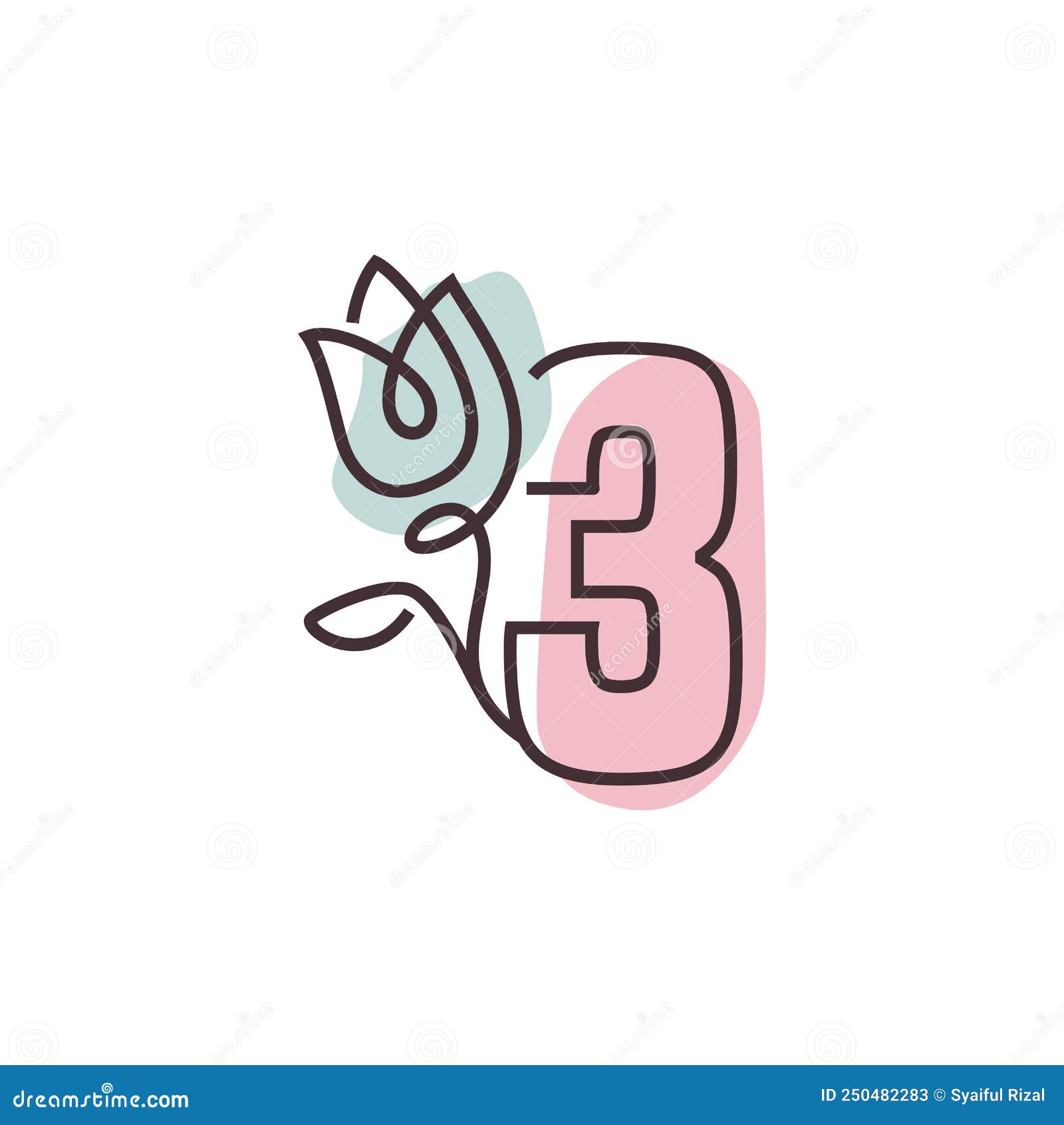 Flower Logo Number 3 Striped with Color Stock Illustration ...