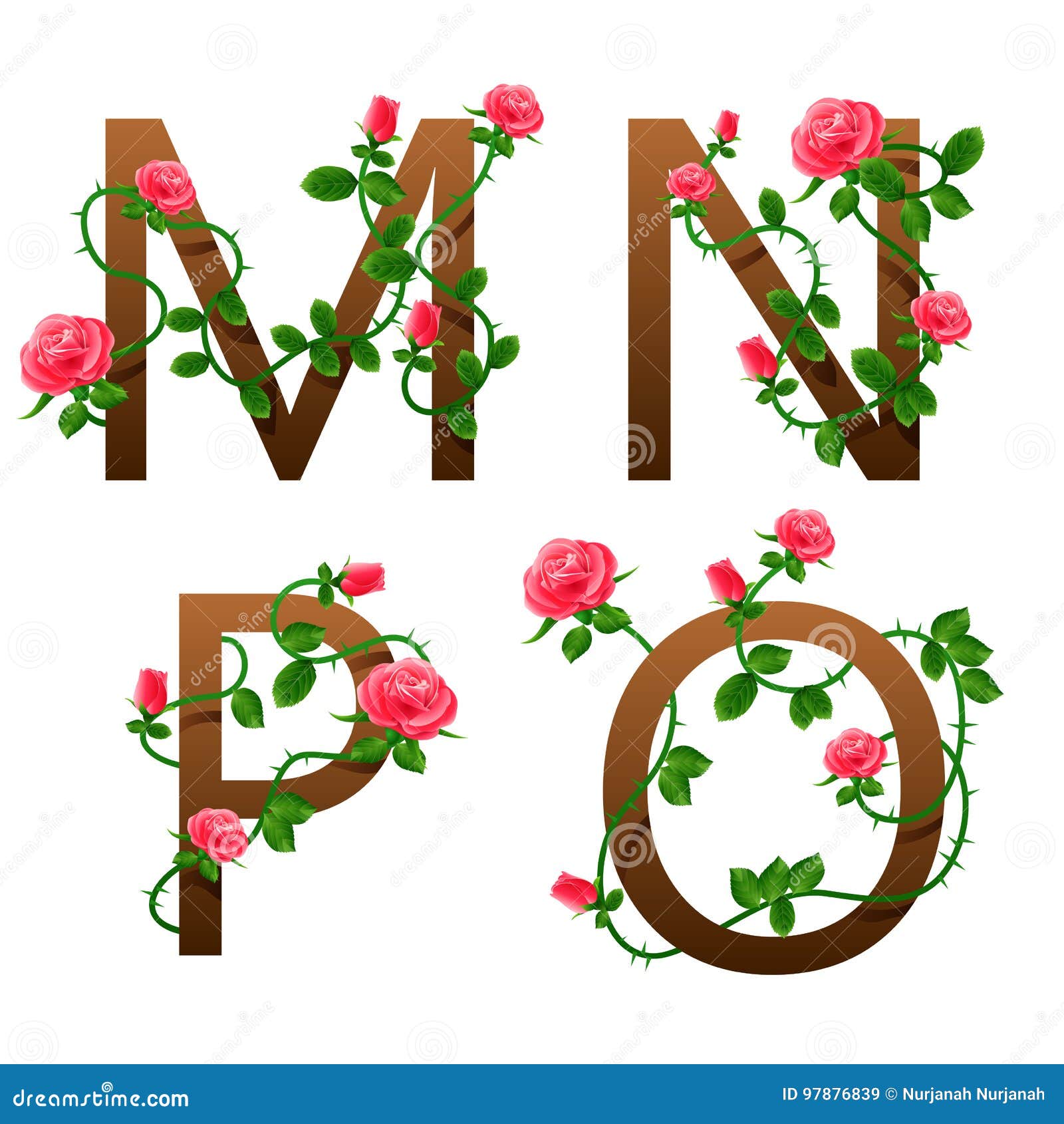 Flower Alphabet with Red Roses Stock Vector - Illustration of plant ...