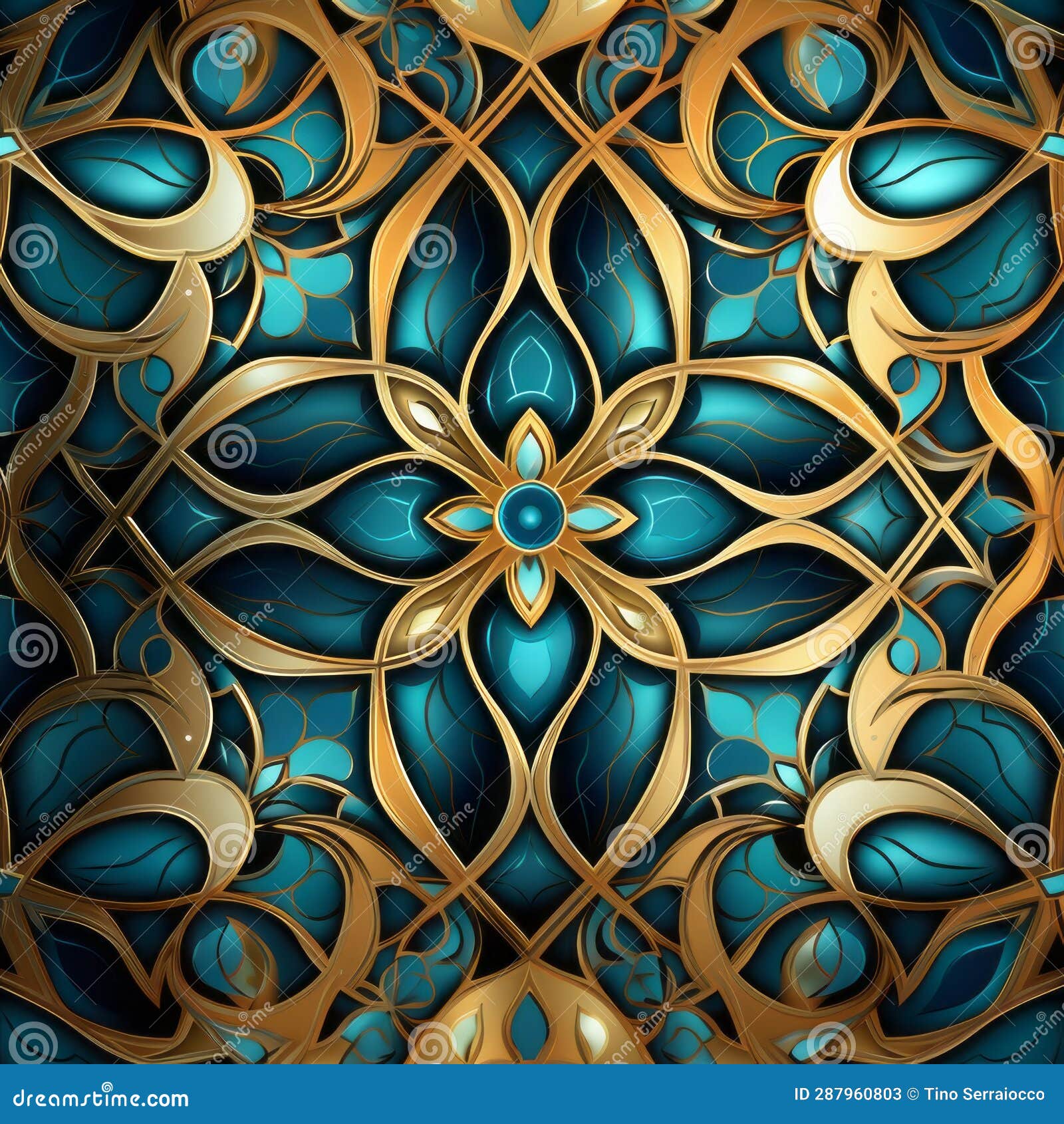 Flower Arabian Pattern Decorative Texture Blue and Gold , Generated by ...