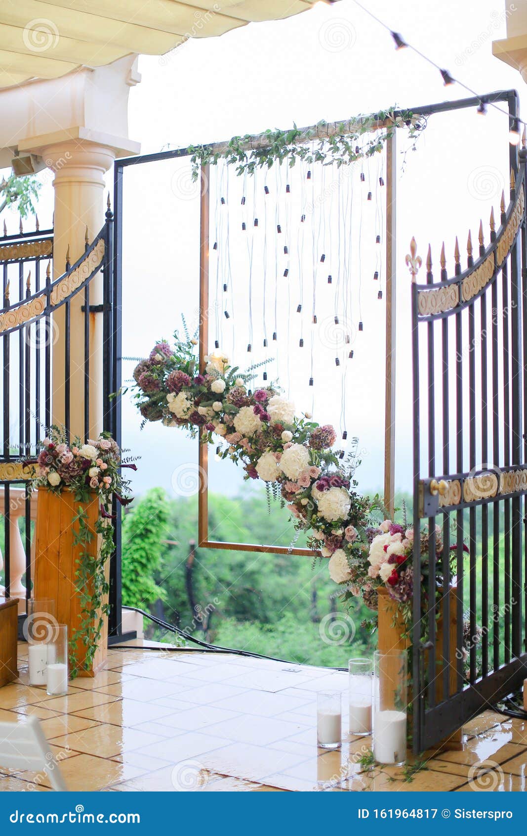 Flower Arch for Wedding at Restaurant. Stock Image - Image of arch ...