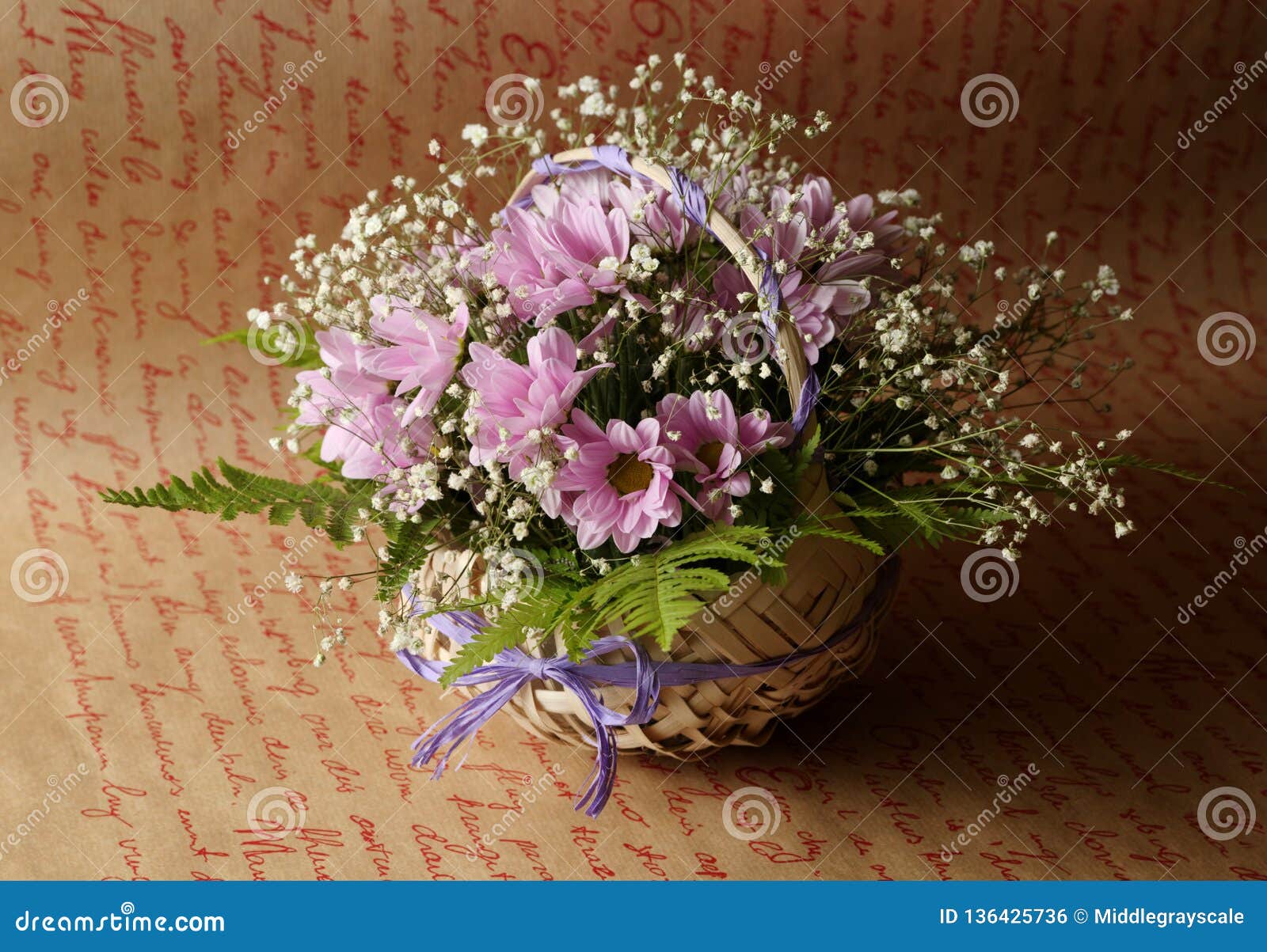 Flower Arrangement in a Basket Stock Photo - Image of pink, branch ...
