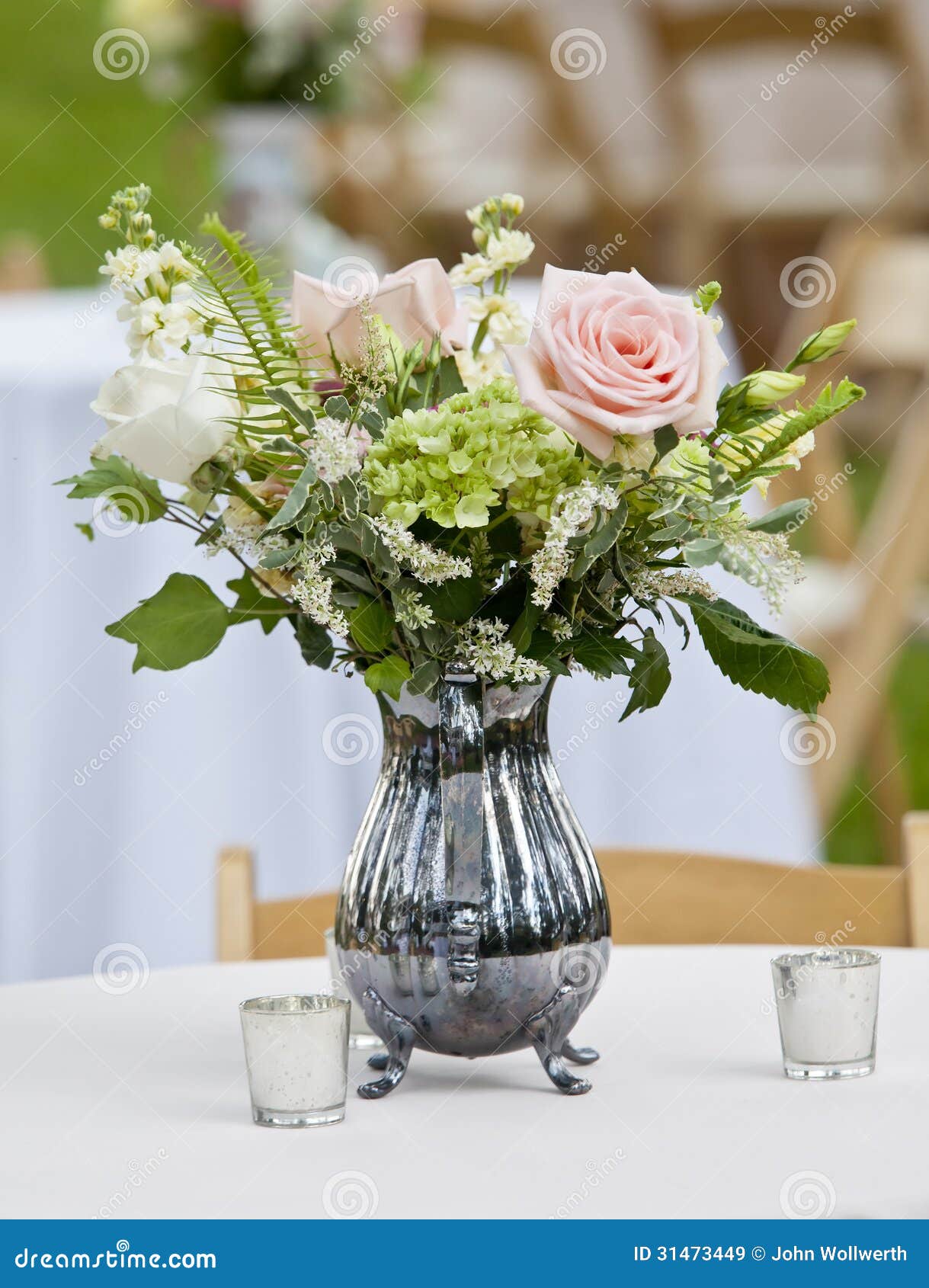 Flower Arrangement in Pitcher Stock Image - Image of leaves, metal ...