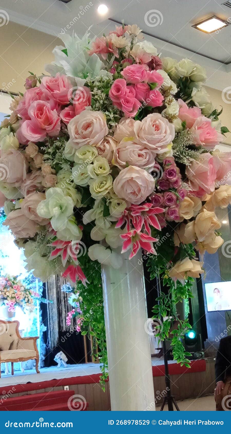 Flower Arrangement in a Wedding Hall Stock Image - Image of pink ...