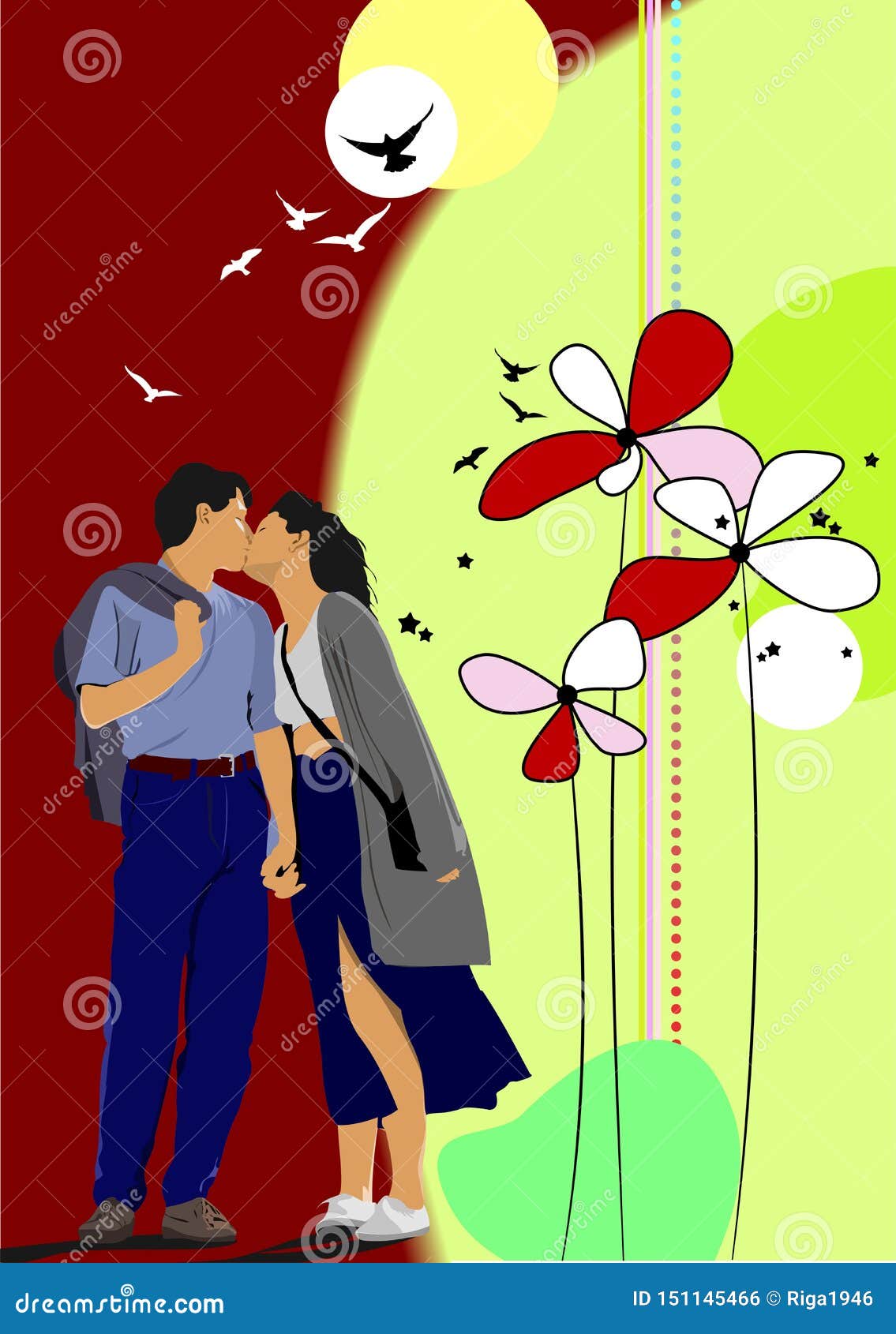 Flower Background With Kissing Couple Stock Vector Illustration Of