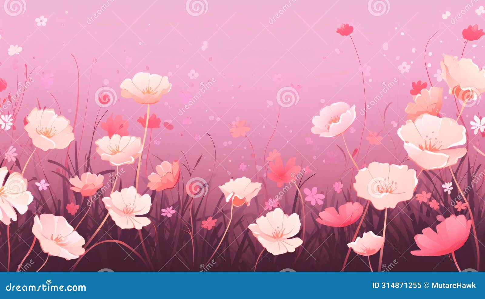 Flower Background with Pink and White Poppies. Vector Illustration ...