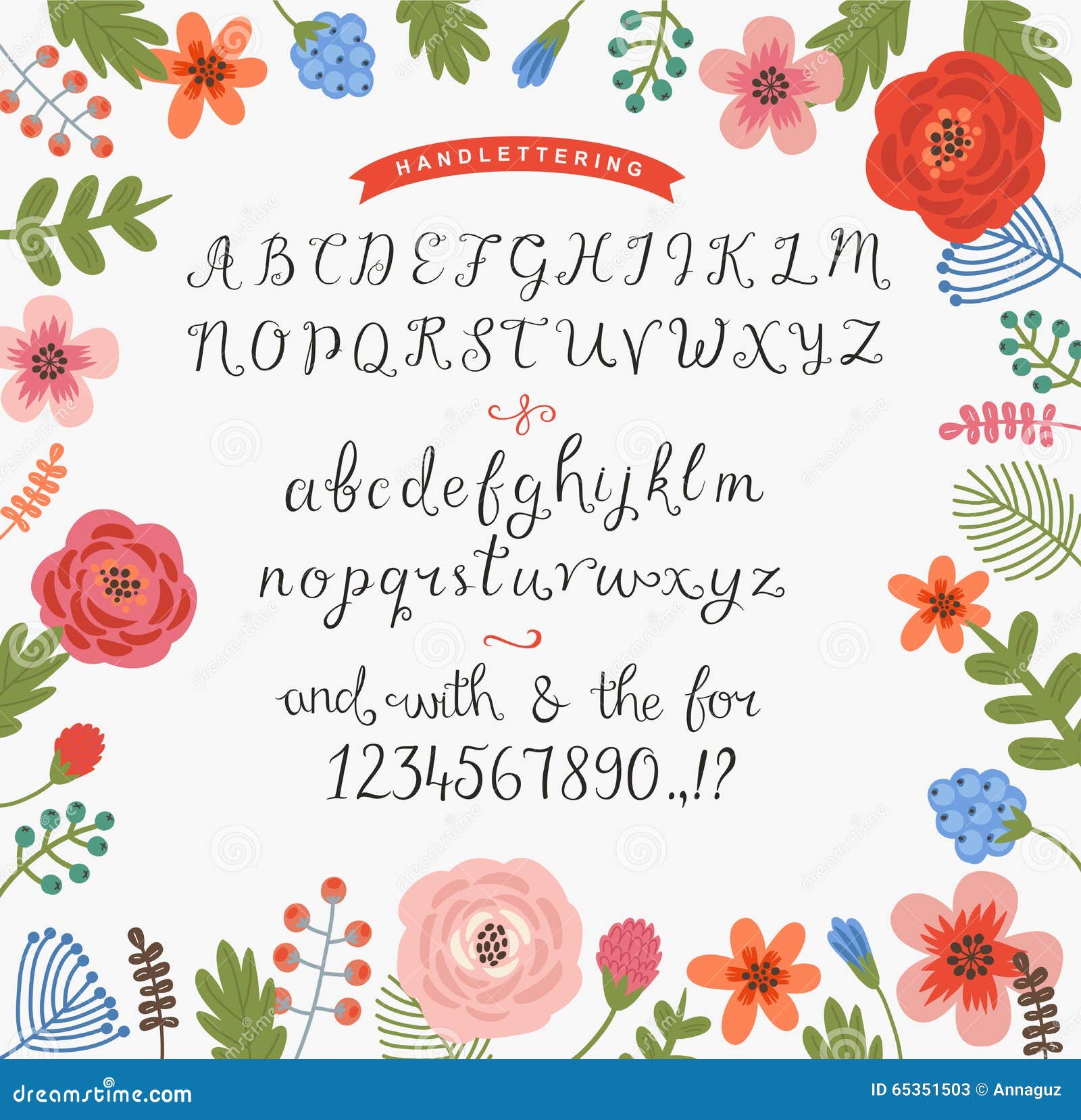 Flower Background with a Set of Handwritten Letters Stock Vector ...