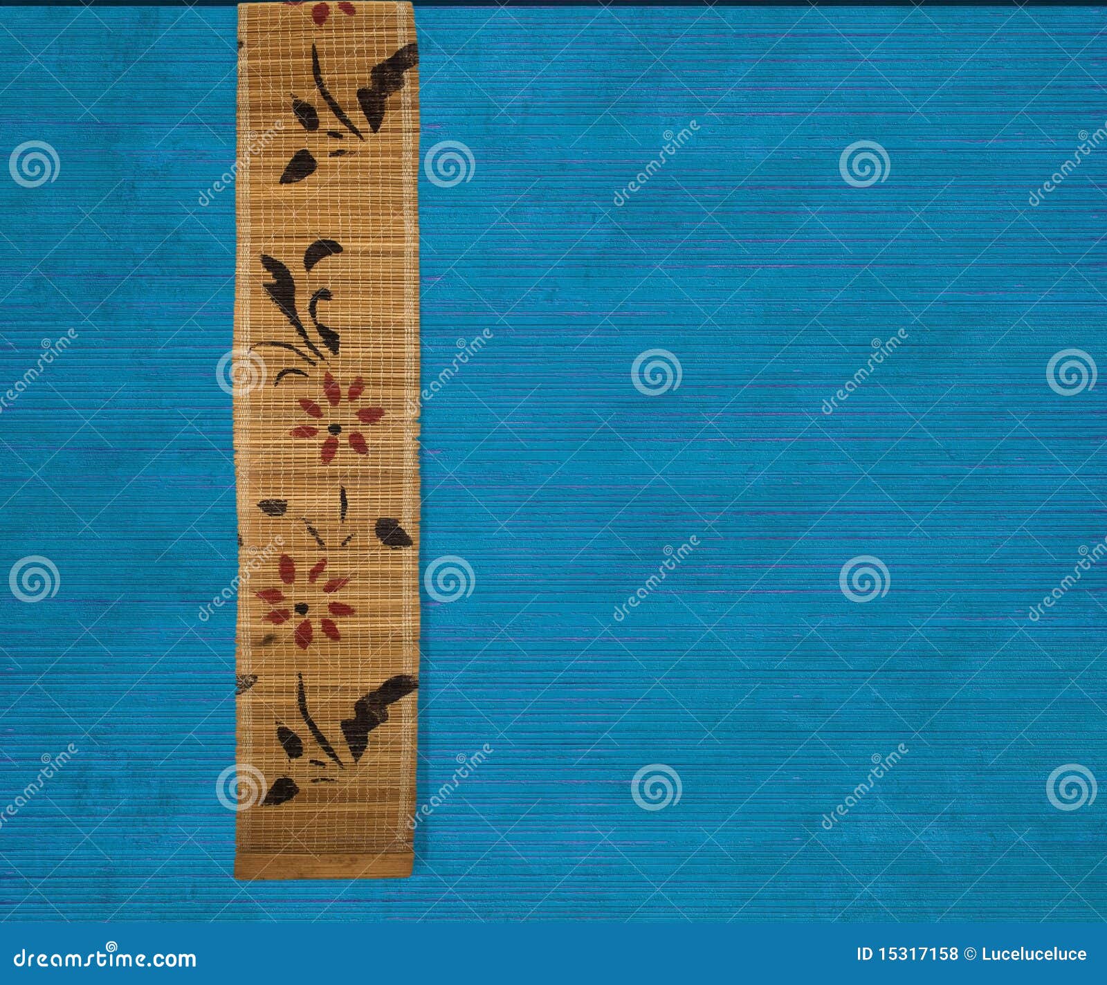 Flower Bamboo Banner on Blue Ribbed Wood Stock Photo - Image of chinese ...