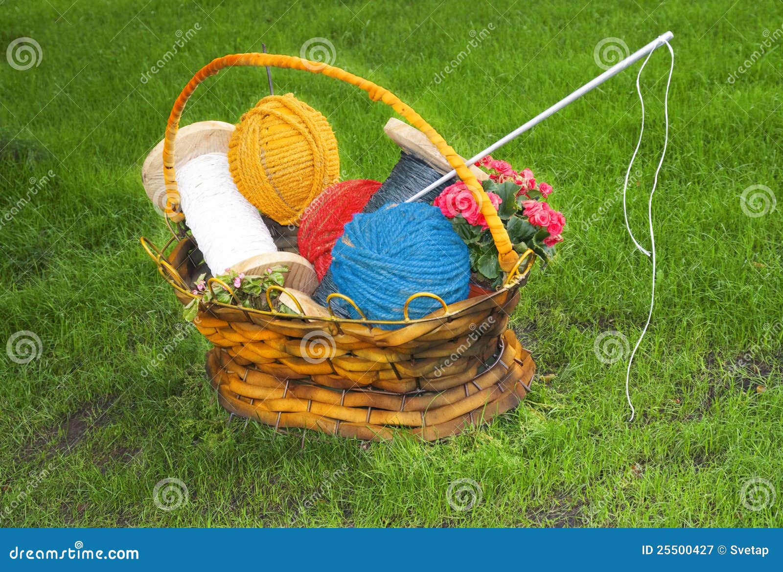 Flower Basket with Thread for Knitting Stock Image - Image of clew ...