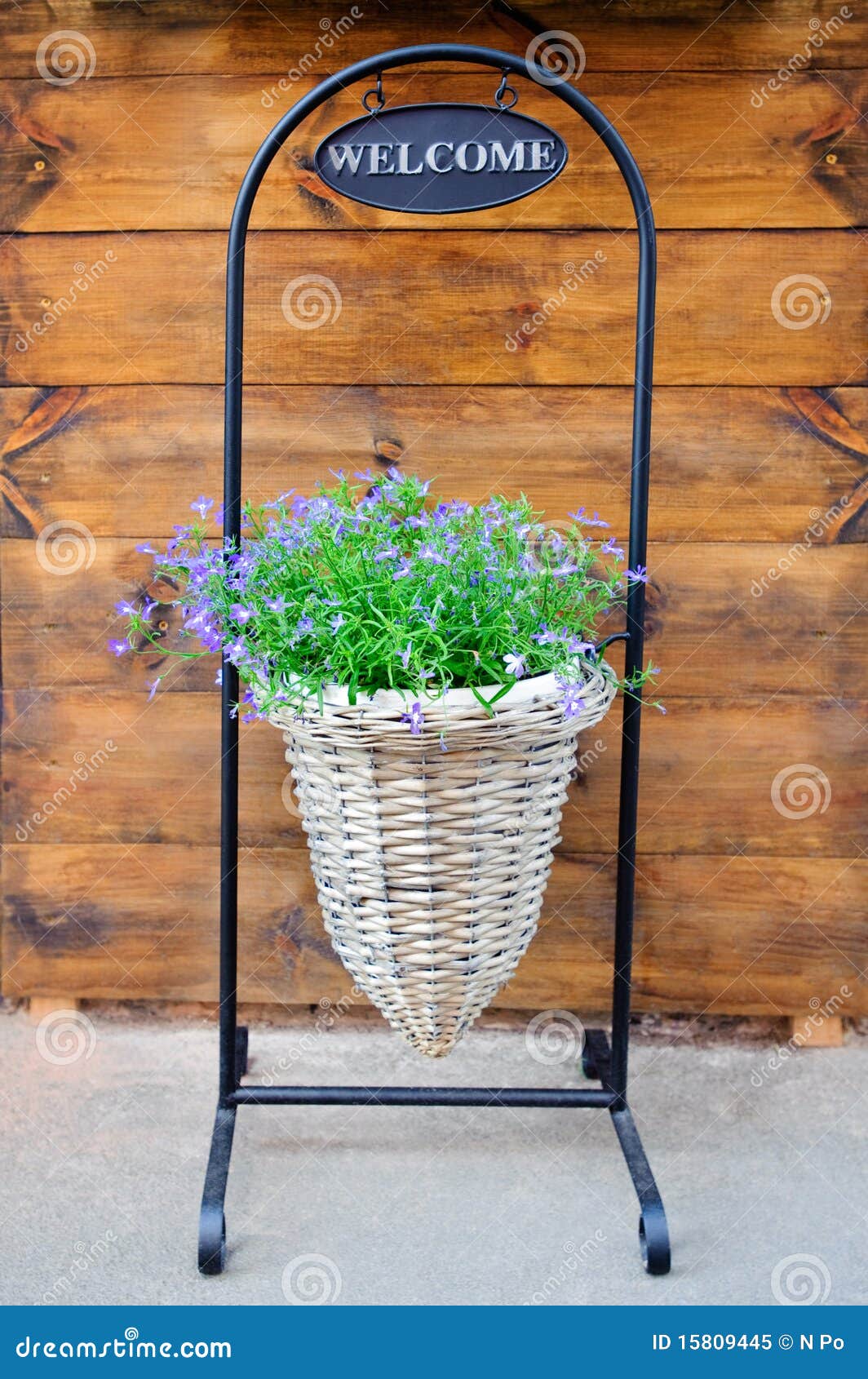Flower Basket with Welcome Sign Stock Image - Image of abstract ...