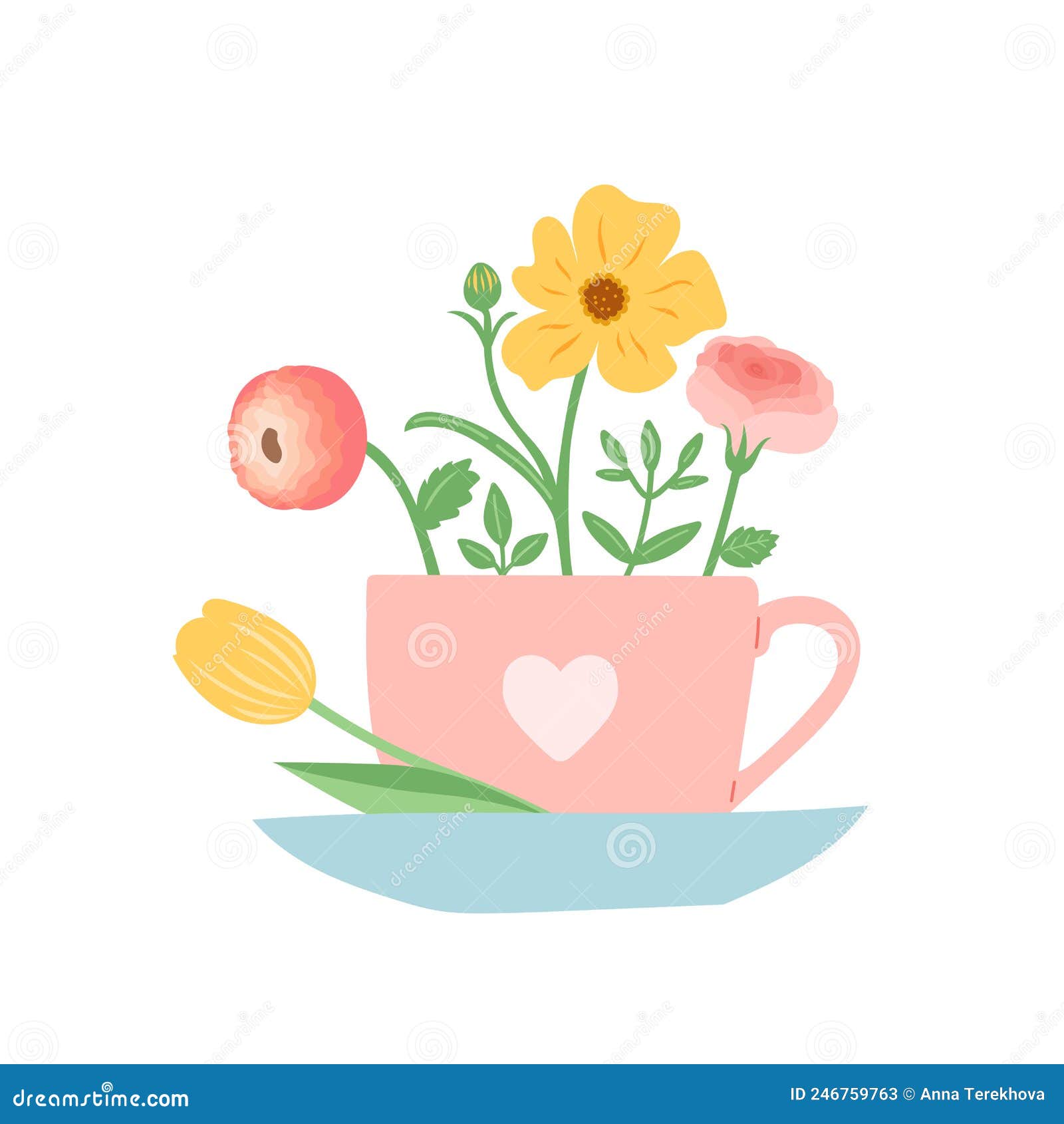 Flower in Beautiful Cup, Flat Design Vector Stock Vector - Illustration ...
