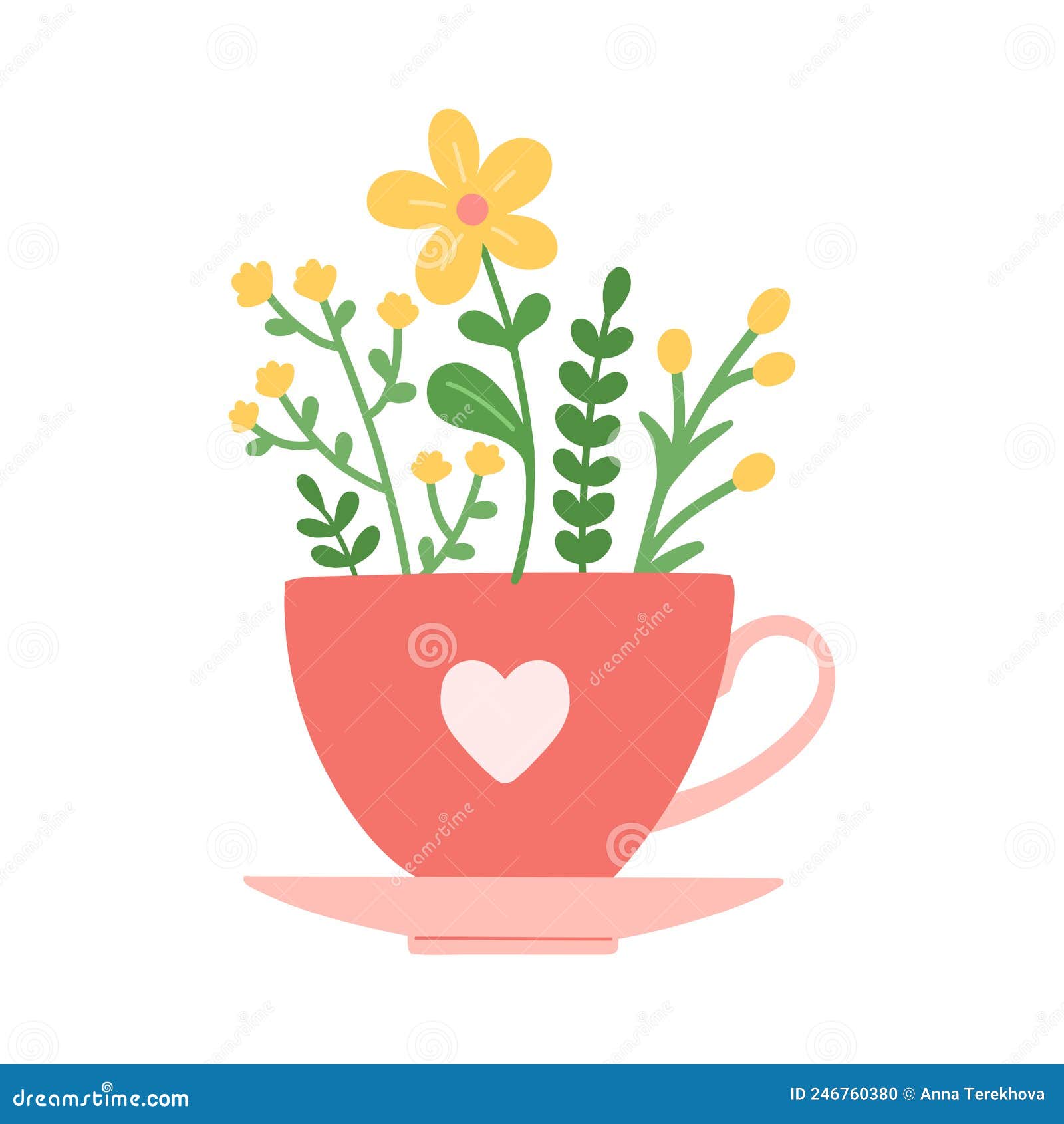 Flower in Beautiful Cup, Flat Design Vector Stock Vector - Illustration ...