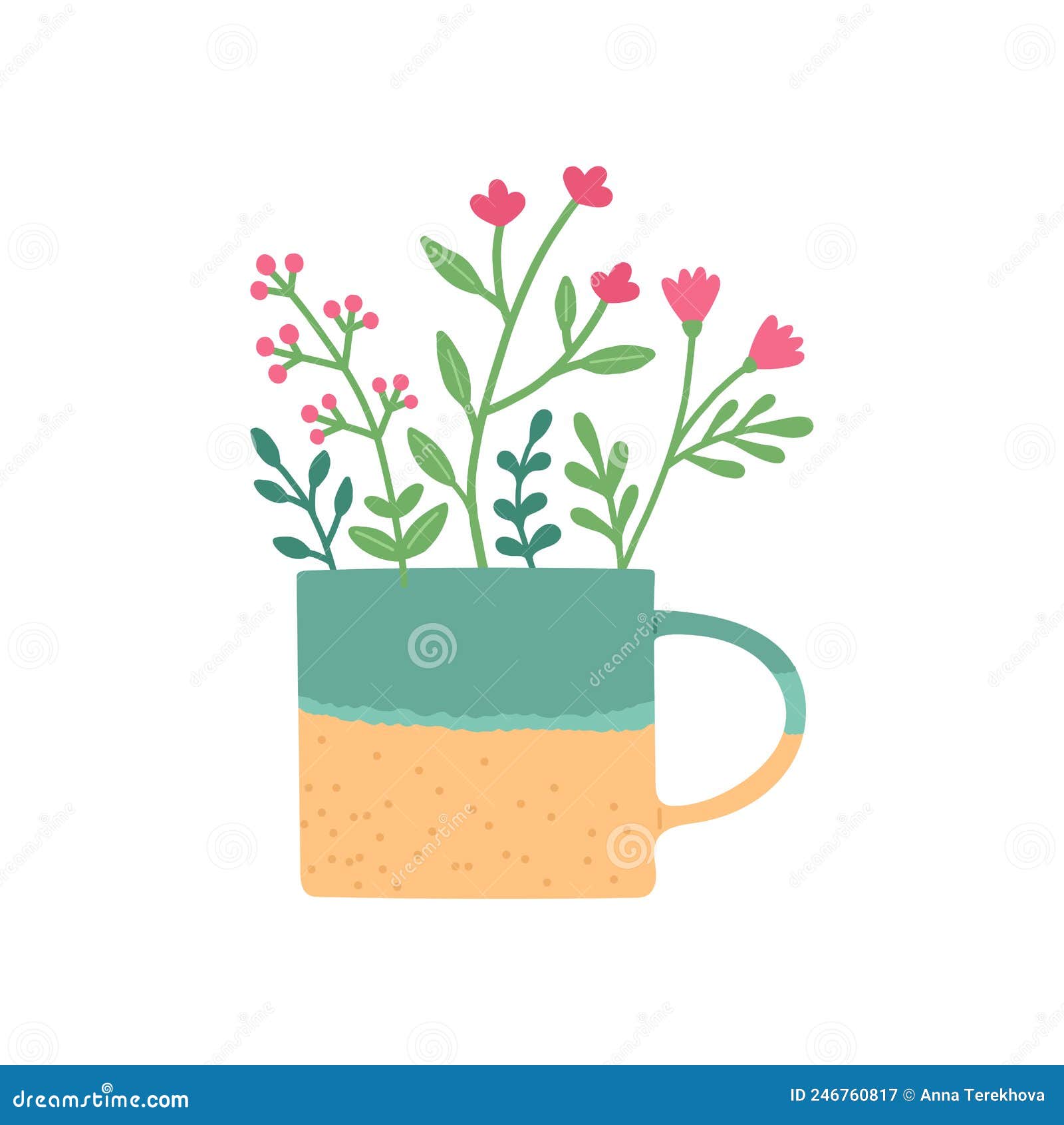 Flower in Beautiful Cup, Flat Design Vector Stock Vector - Illustration ...