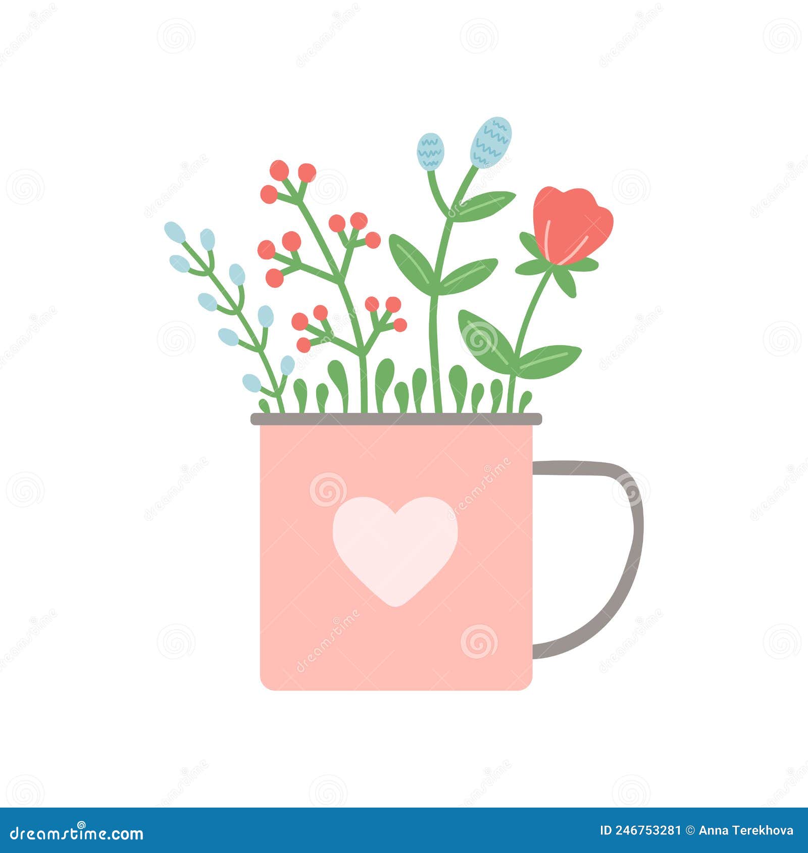 Flower in Beautiful Cup, Flat Design Vector Stock Vector - Illustration ...
