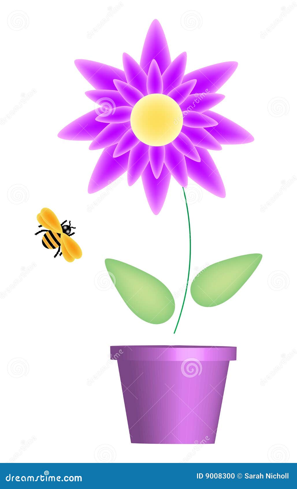 Flower and Bee Purple stock illustration. Illustration of garden - 9008300