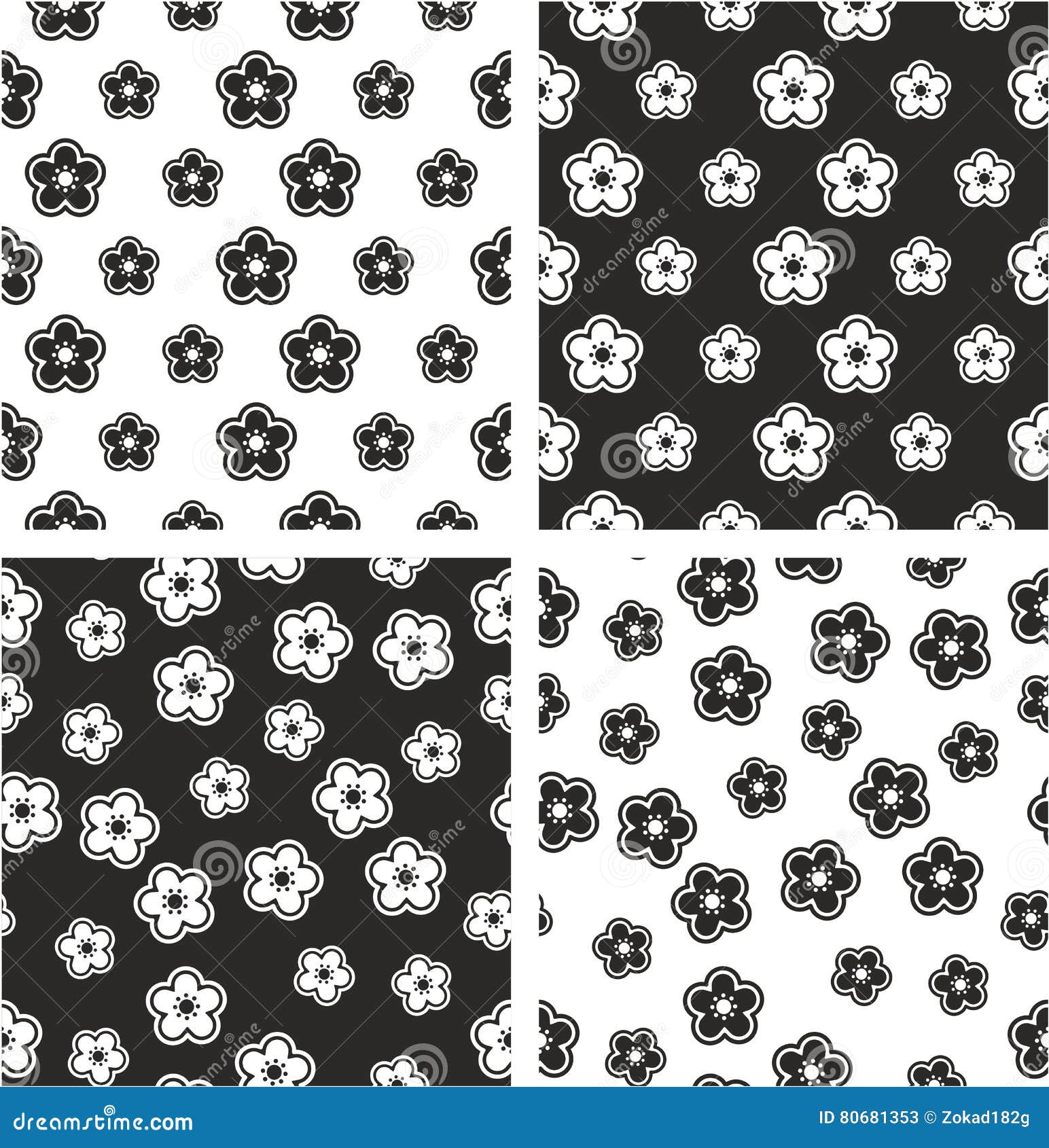 Flower Big & Small Aligned & Random Seamless Pattern Set Stock Vector ...