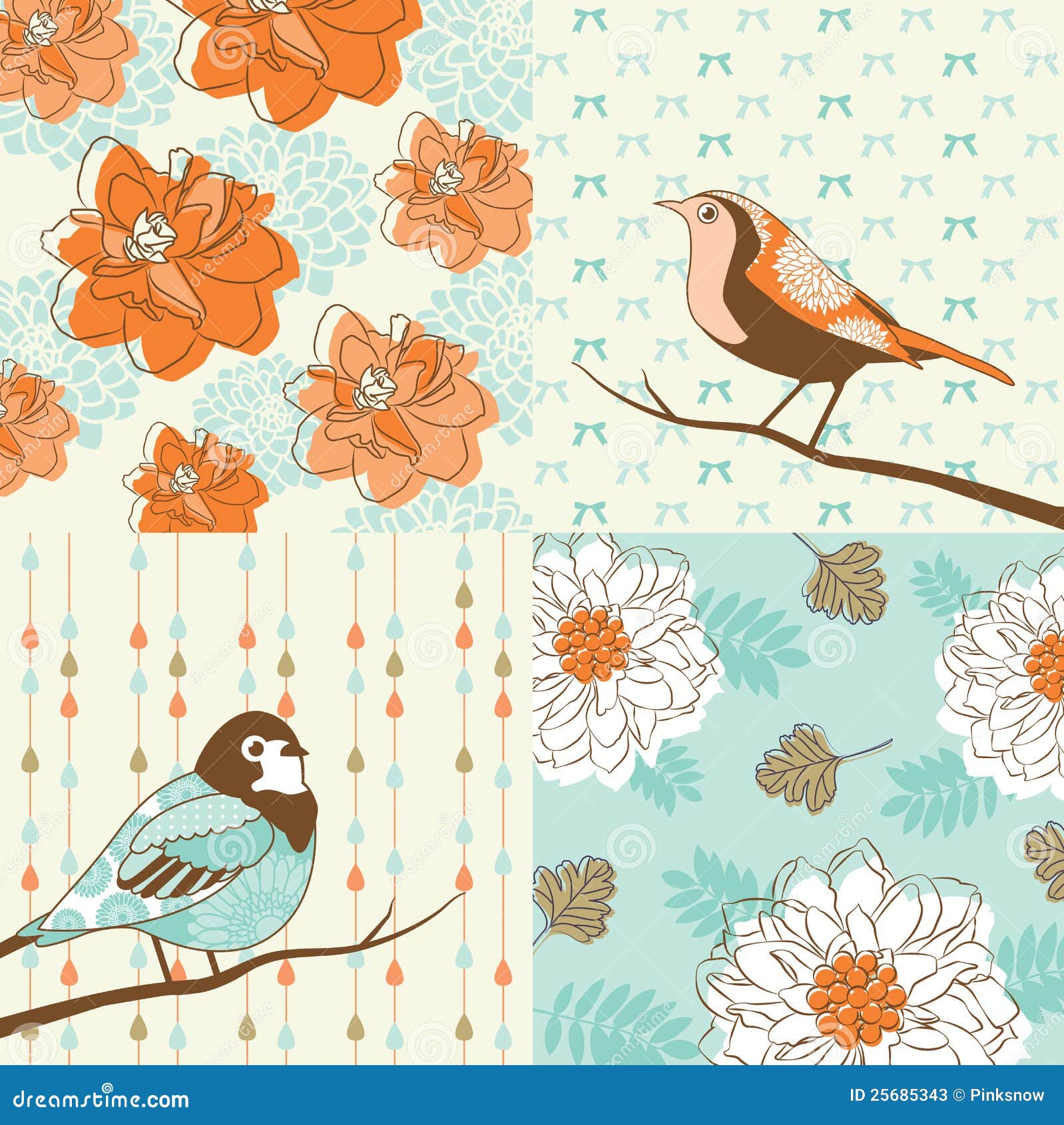 Flower & Bird Background Stock Vector - Illustration of ornate ...