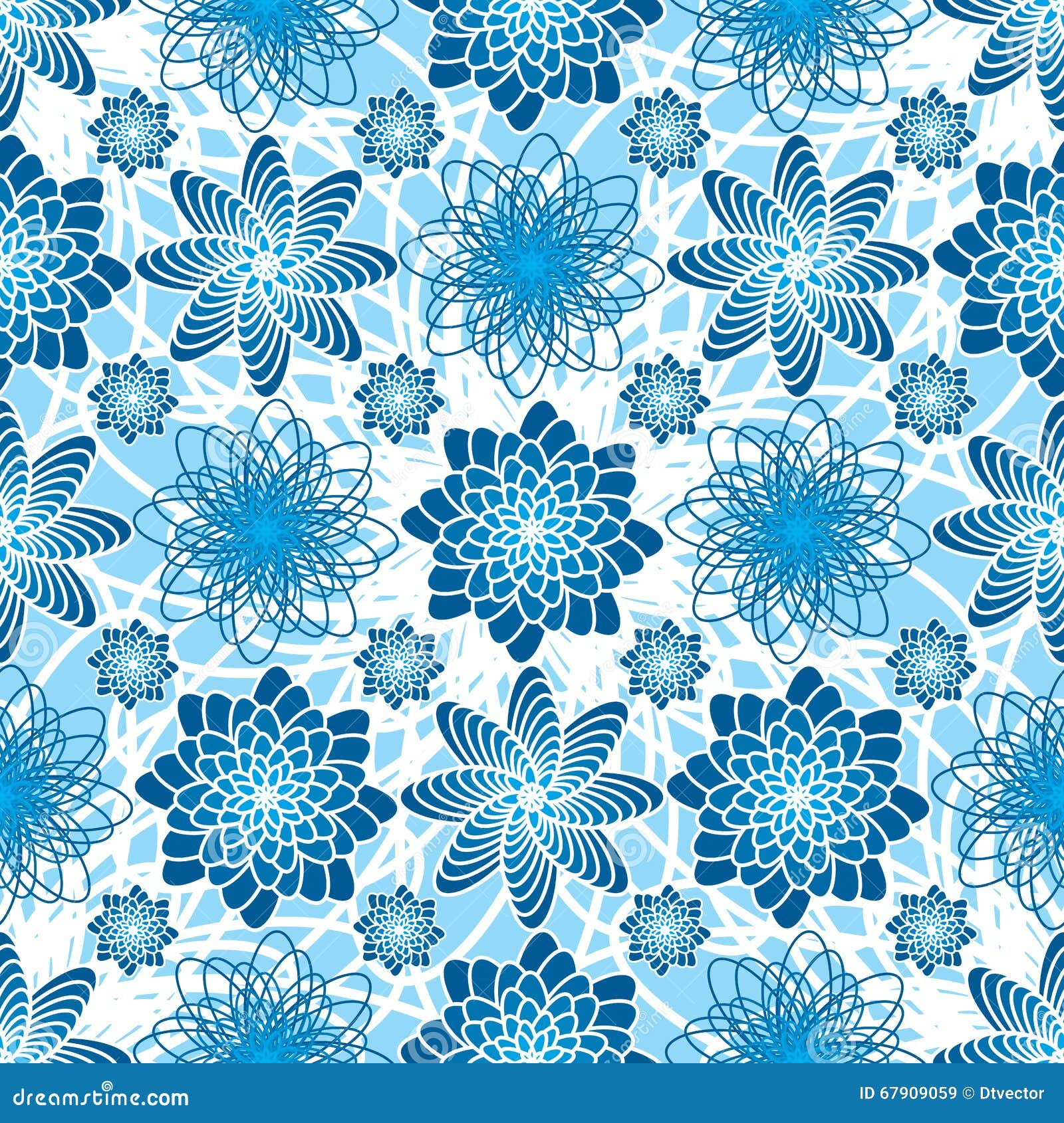 Flower Blue Symmetry Seamless Pattern Stock Vector - Illustration of ...