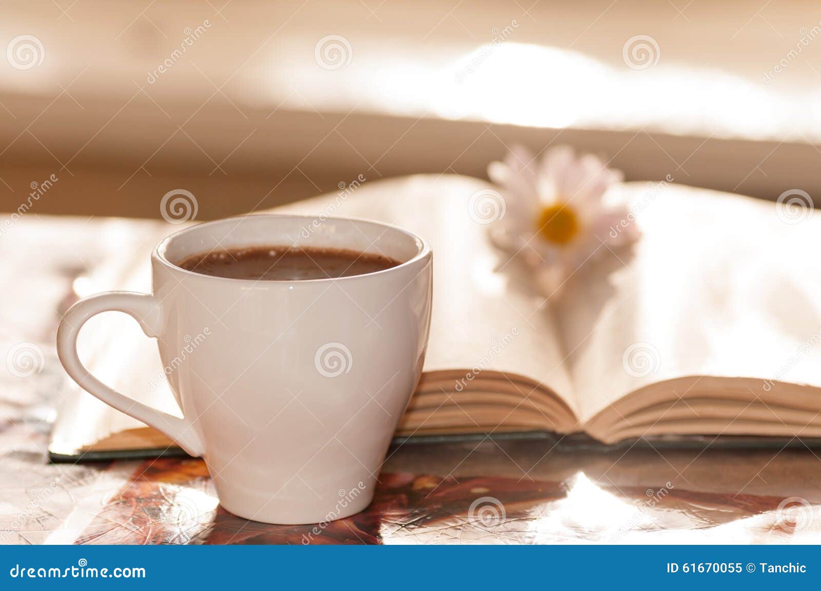 Flower on the Book, the Cup of Black Coffee Stock Image - Image of ...