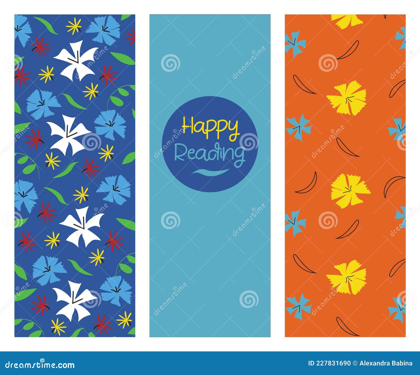 Flower Bookmark and Seamless Pattern Set. Stock Vector - Illustration ...