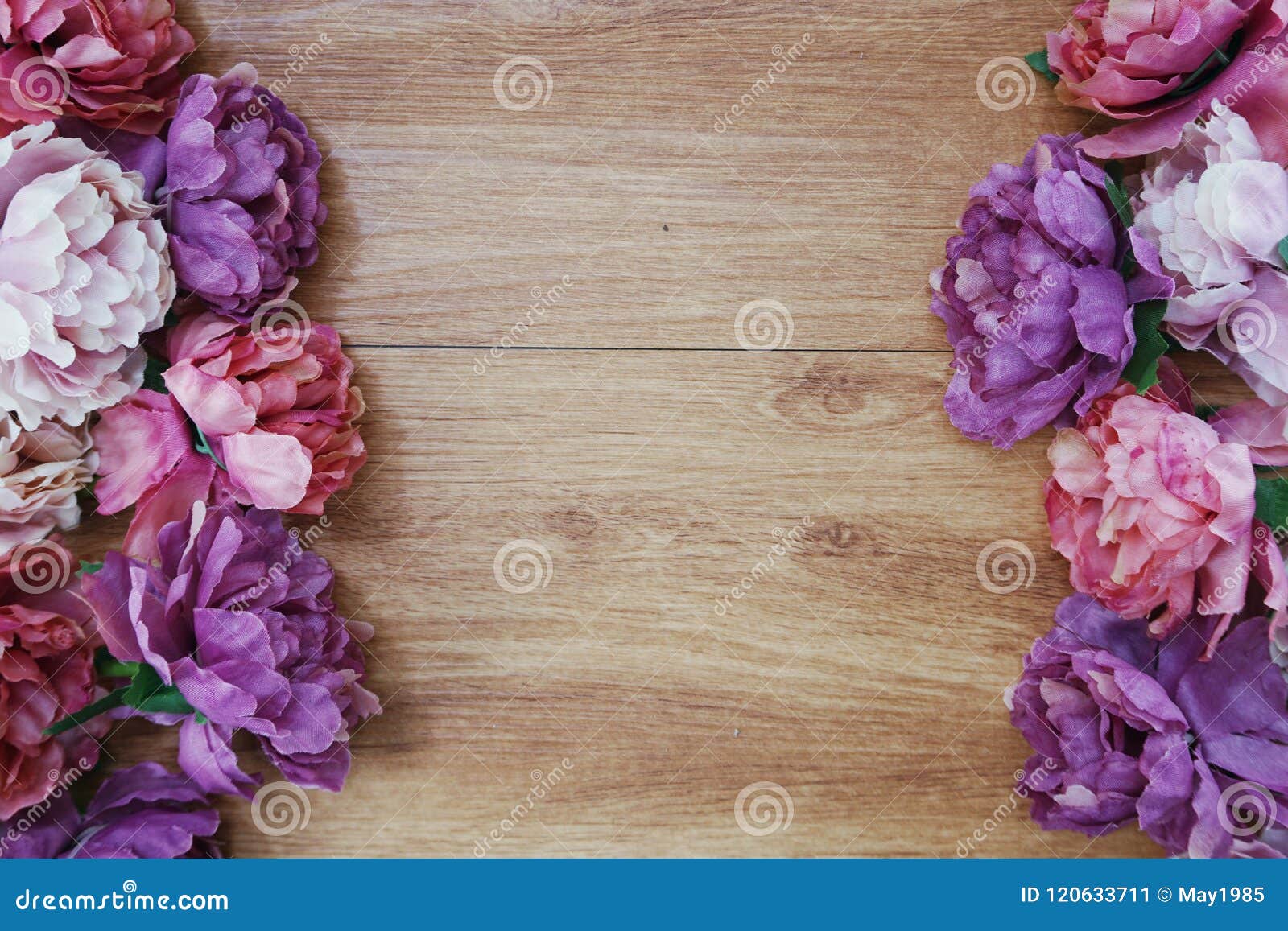 Flower Border Frame on Wooden Background Stock Image - Image of festive ...