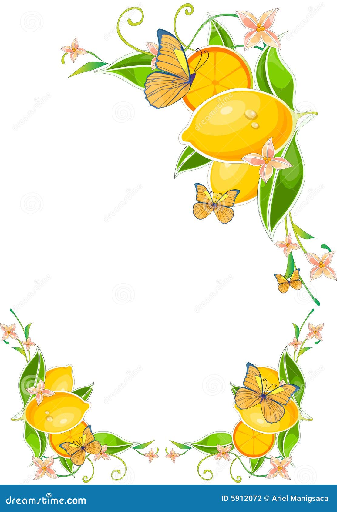 Flower Border with Lemon stock illustration. Illustration of leaves ...