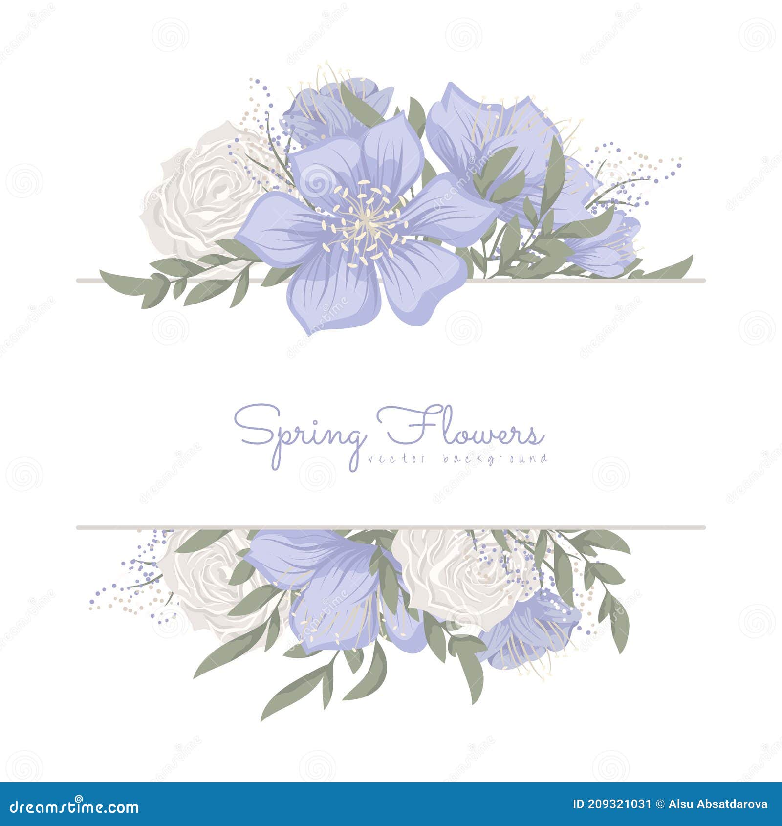 Flower Border Template - Light Blue Flowers. Vector Stock Vector ...