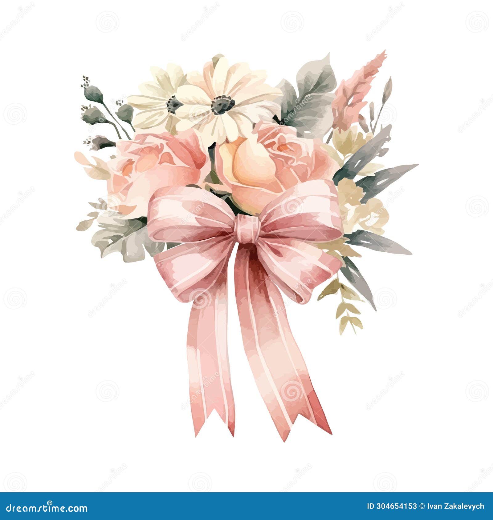 Flower Bouquet with a Bow Watercolor. Vector Illustration Design Stock ...