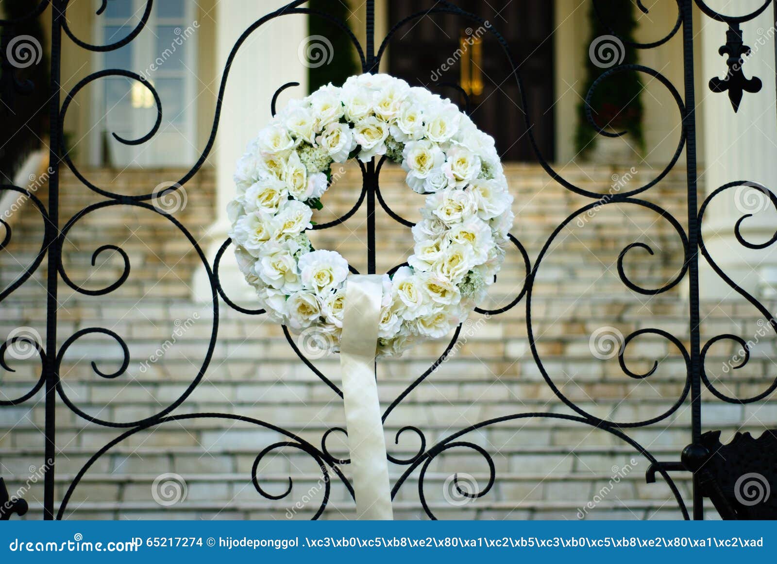 Flower Bouquet in Front Gate at Wedding Reception Stock Photo - Image ...
