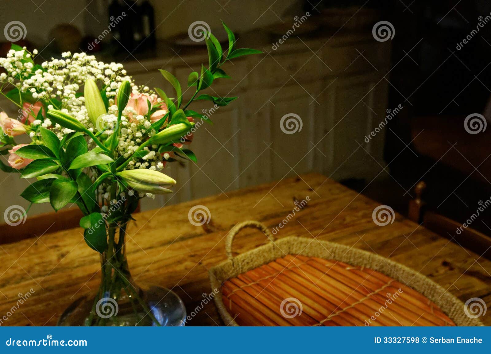 Flower Bouquet on Kitchen Table Stock Photo - Image of decorative ...